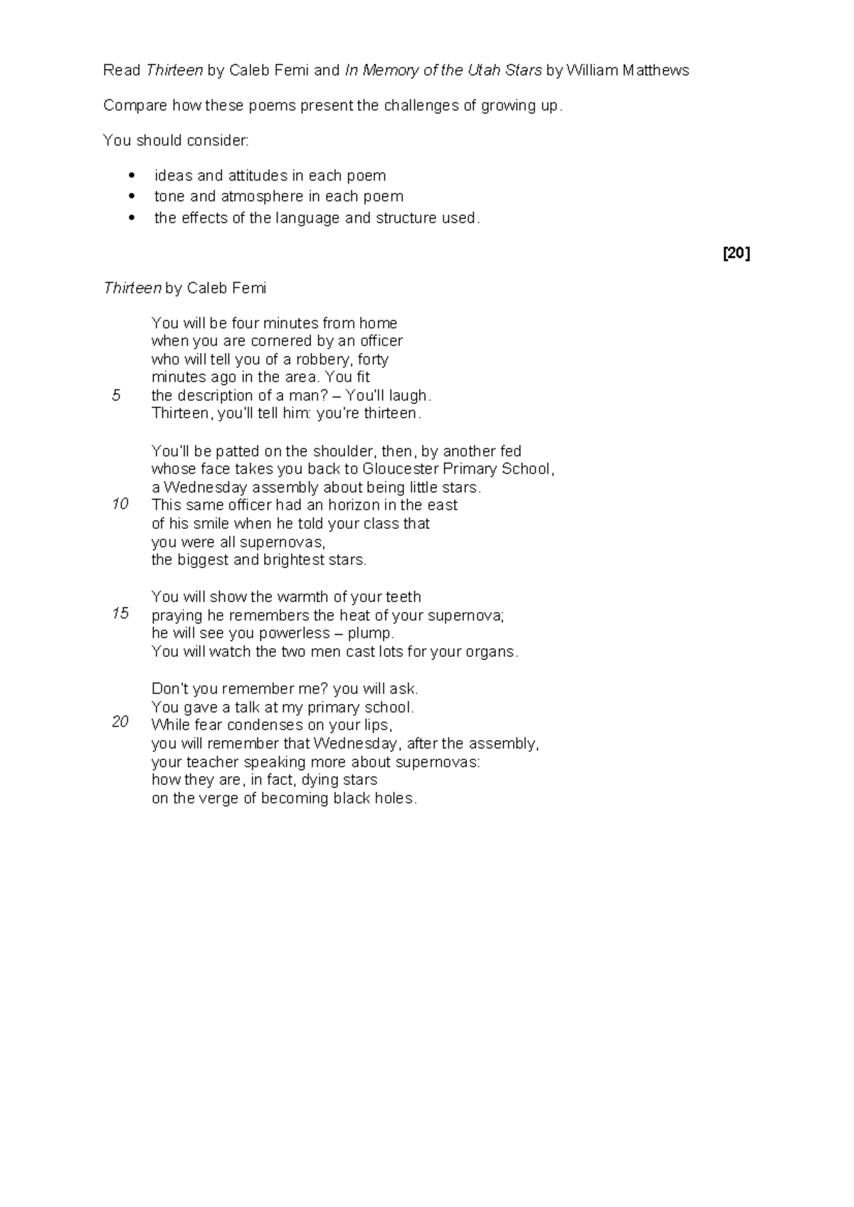 Poetry Analysis: Comparing 'Thirteen' and 'In Memory of the Utah Stars ...