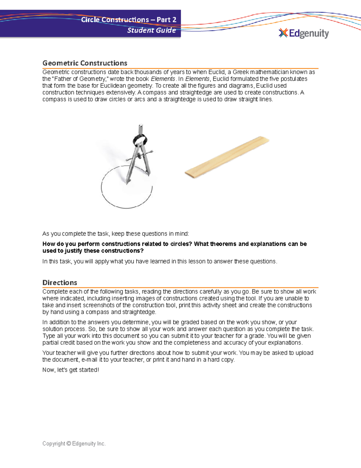 Circle Constructions - Student Guide - Part 2 - Geometric Constructions ...