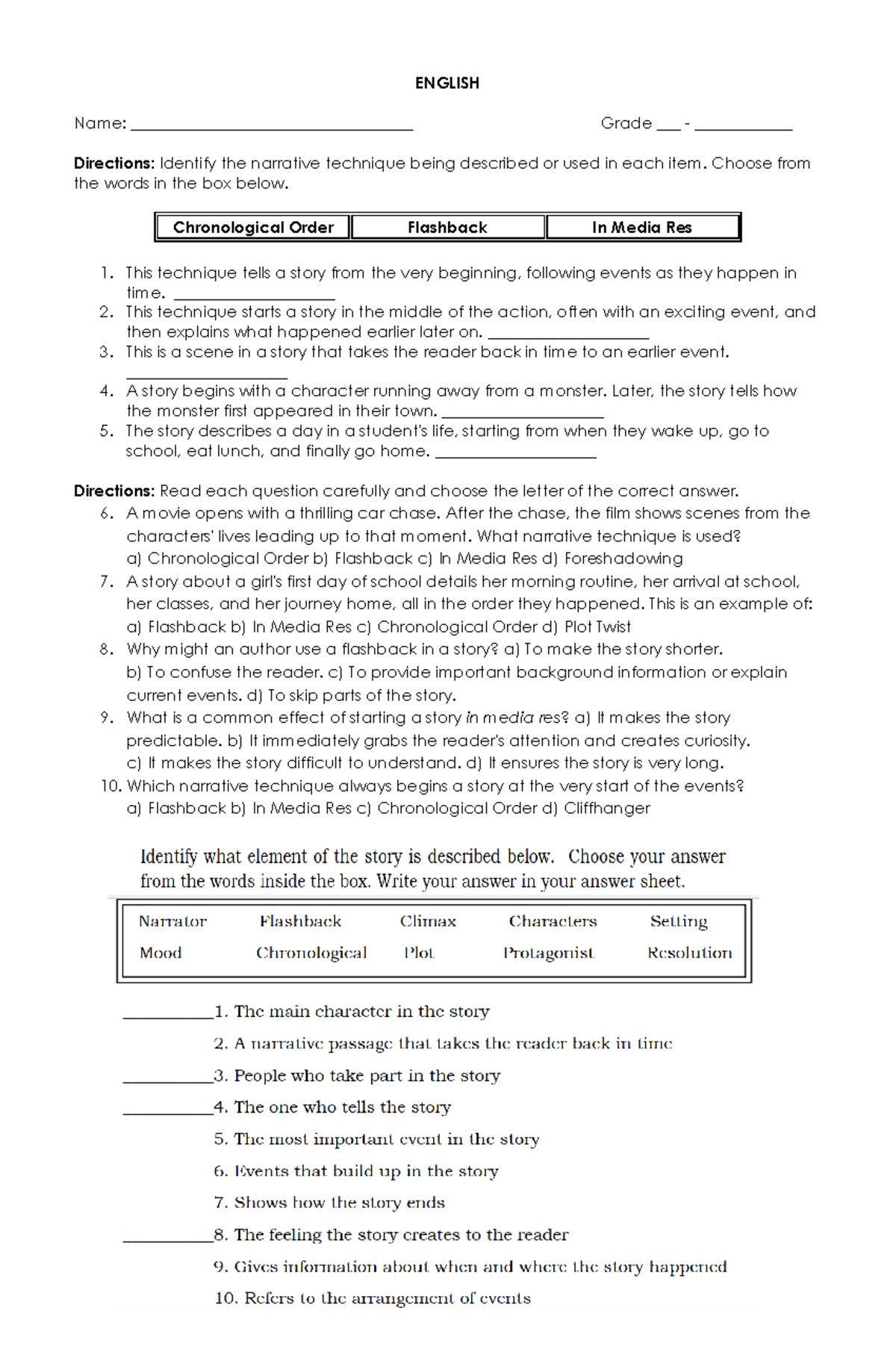 ENGLISH 101: Flashback Narrative Techniques Test - Studocu