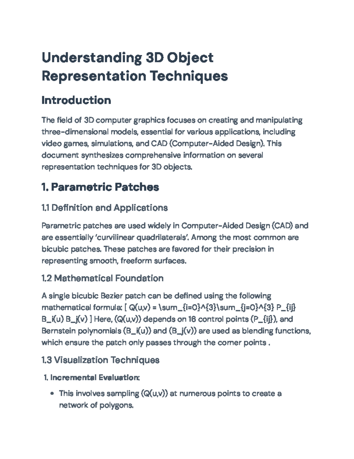 3D Graphics (CS101): Overview of Object Representation Techniques - Studocu