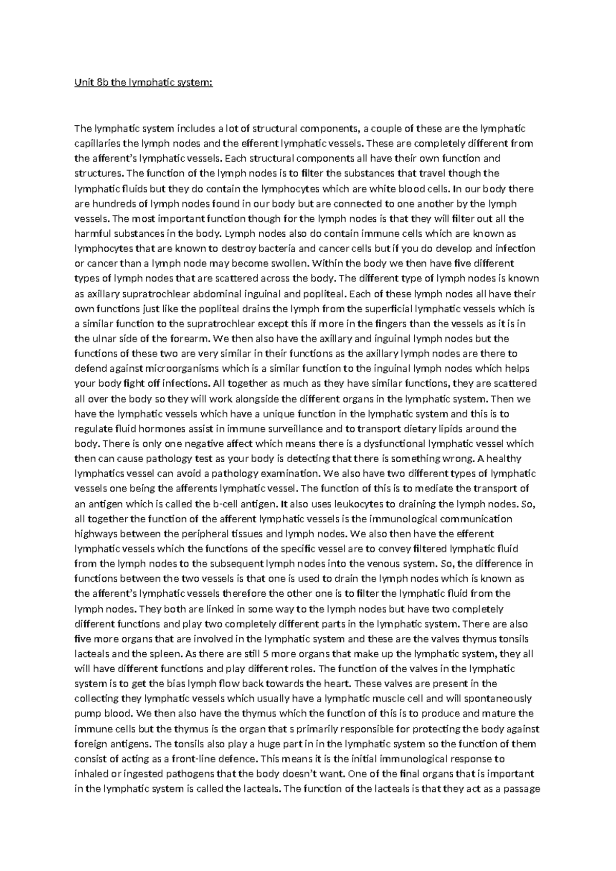 Unit 8b: In-Depth Look at the Lymphatic System Function and Disorders ...