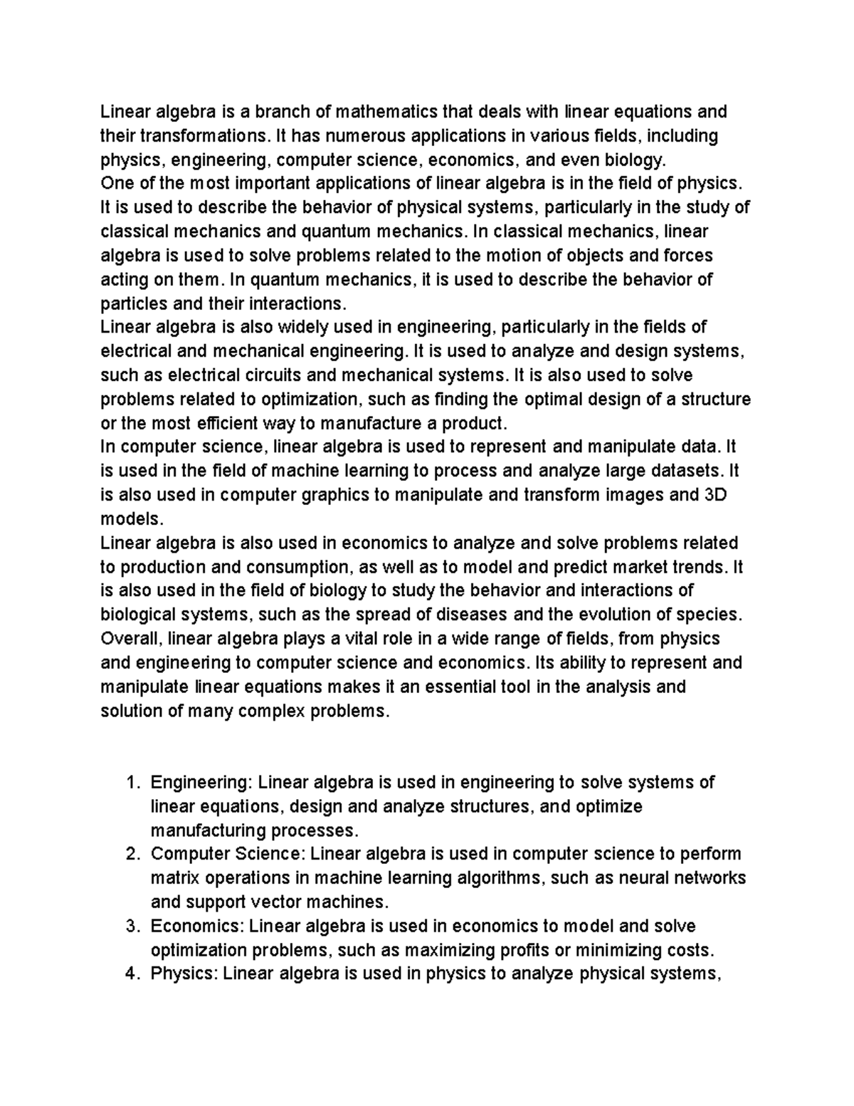 Applications of Linear Algebra in Multiple Fields: An Overview - Studocu