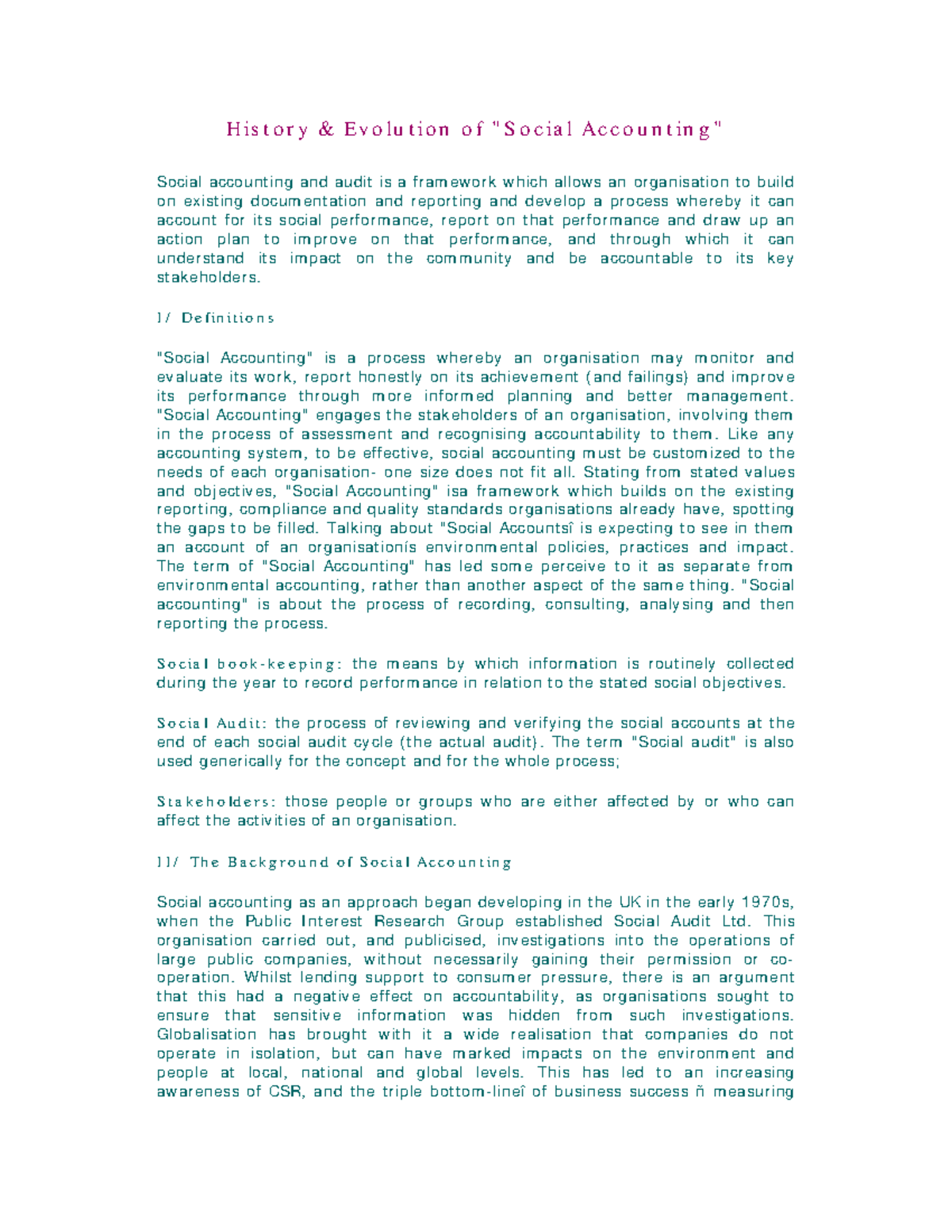 HIST 17062009: Evolution of Social Accounting & Audit Framework - Studocu