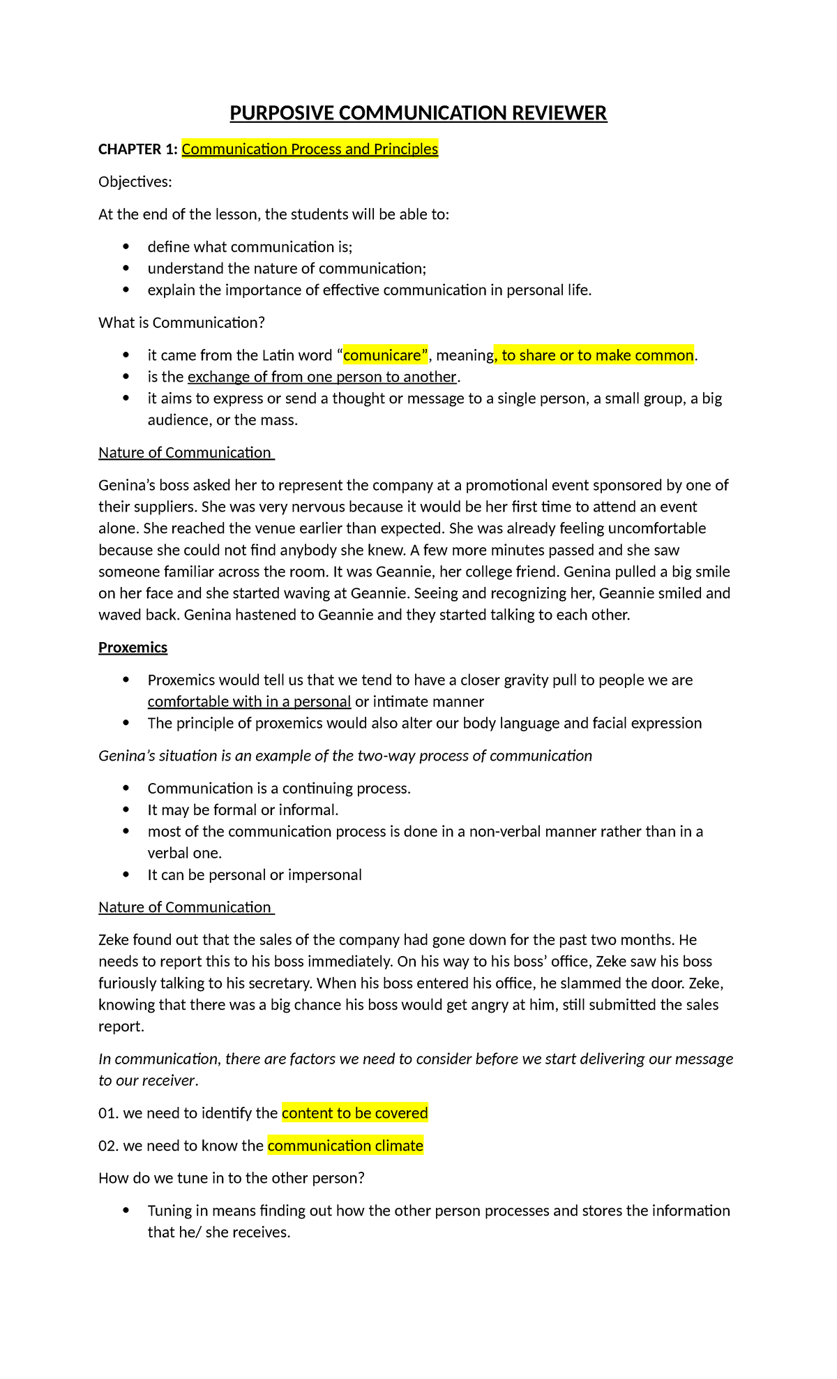 Purposive Communication - PURPOSIVE COMMUNICATION REVIEWER CHAPTER 1: Communication Process and ...