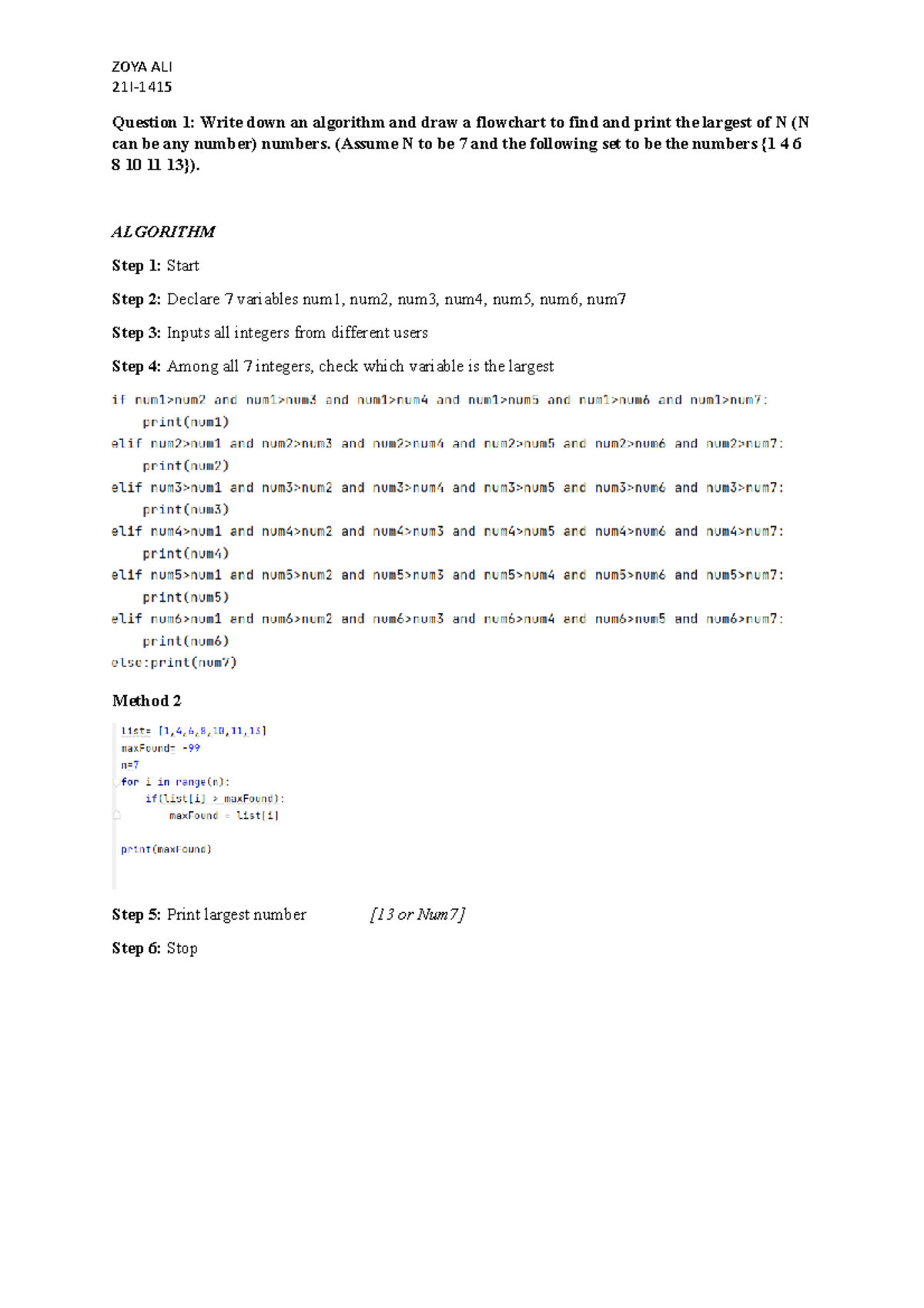BSBA 21I1415: Algorithms & Flowcharts for Largest Number & Age ...