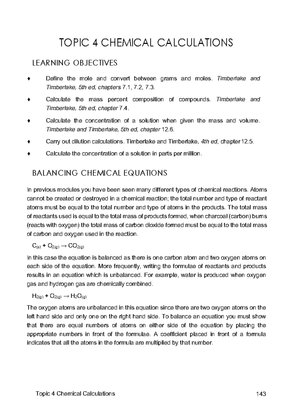 123103 Study Guide: Chemical Calculations and Balancing Equations - Studocu