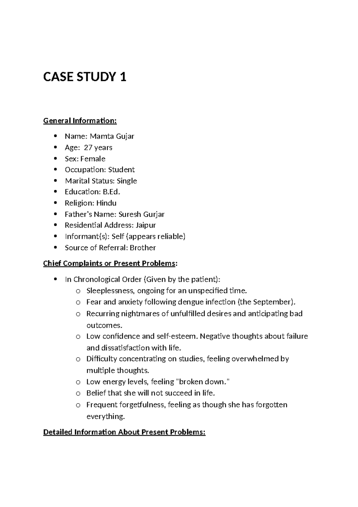 Case Studies on Psychological Disorders: Analysis & Management Plans ...