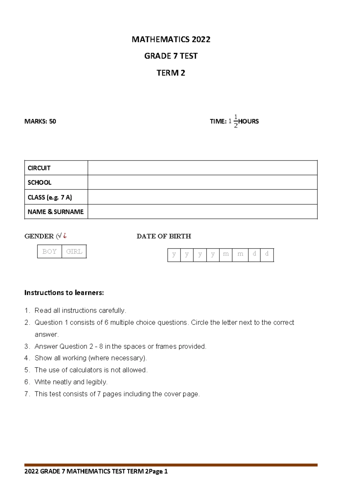 Grade 7 Maths Teacher Resource Pack Term 1 2021 - TEACHER RESOURCE PACK ...