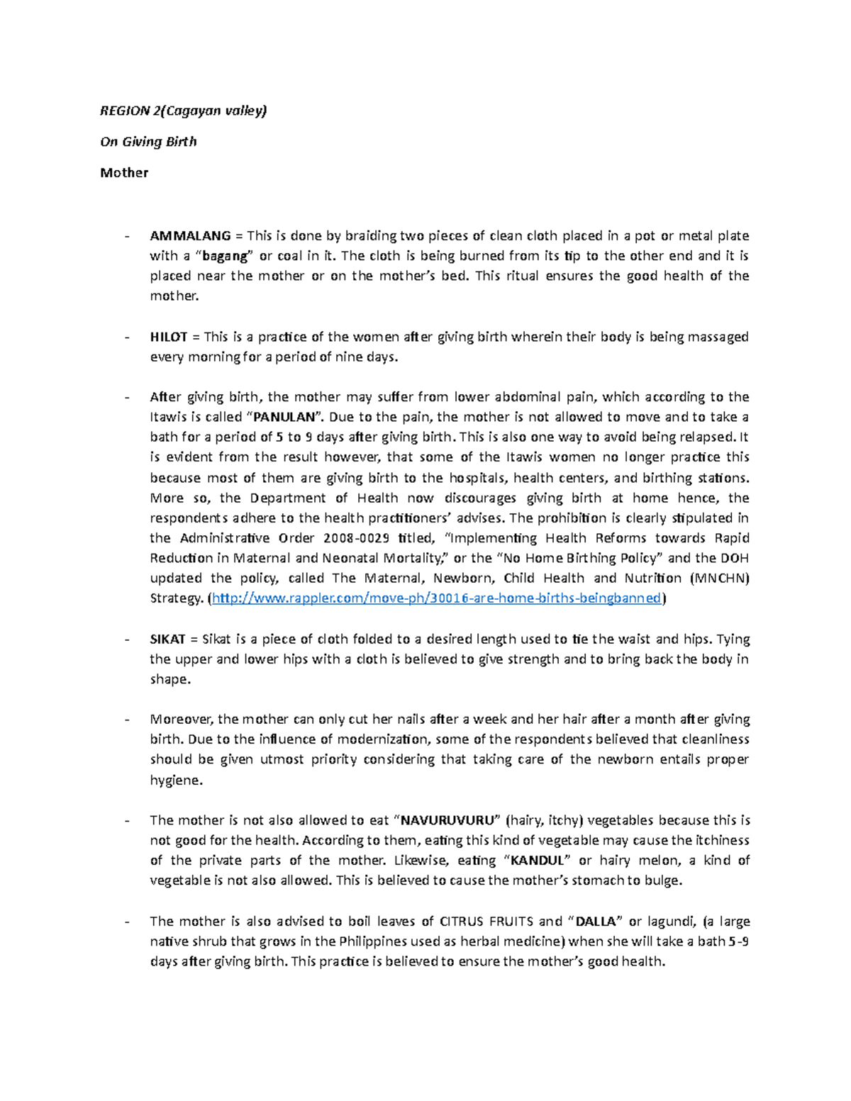 Cultural Practices in Region 2: Childbirth and Newborn Care - Studocu