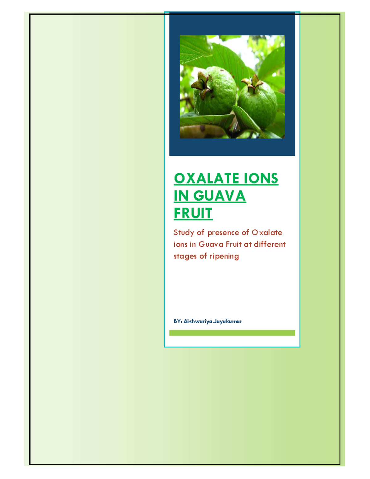 Chemistry Investigation: Oxalate Ions in Guava Fruit (CBSE) - Studocu