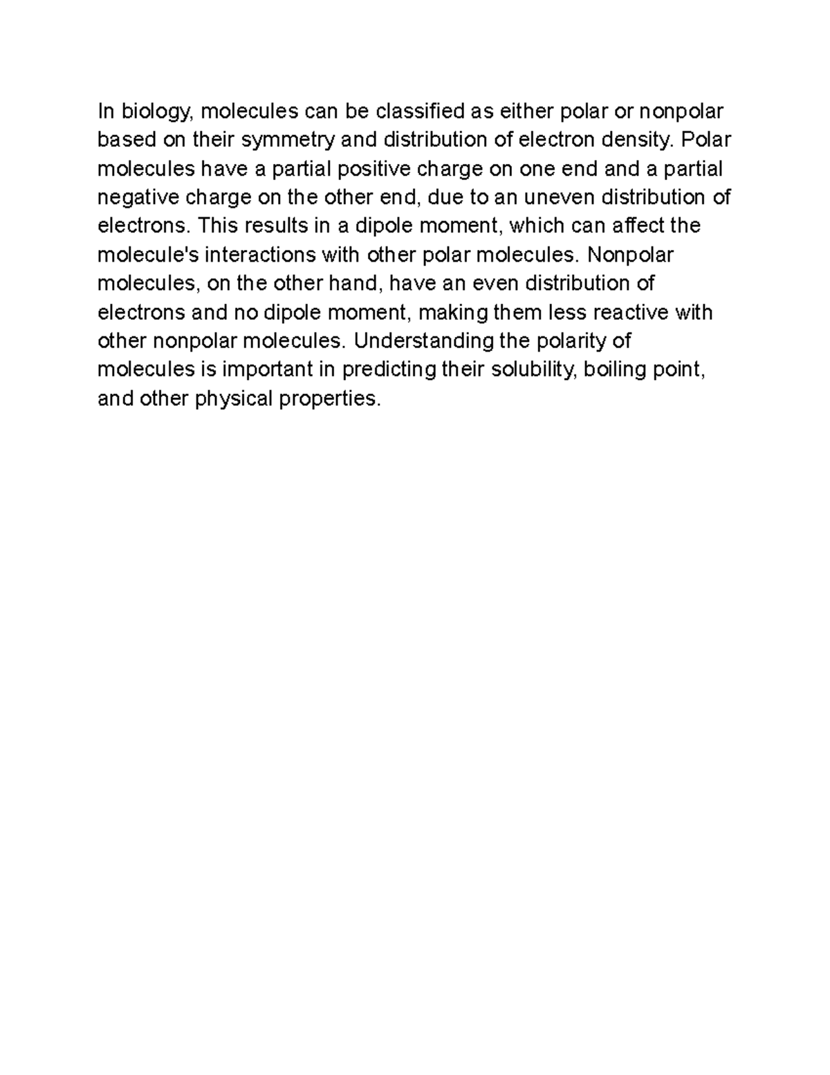 AP Biology Polar and Nonpolar Molecules Study Notes - Studocu