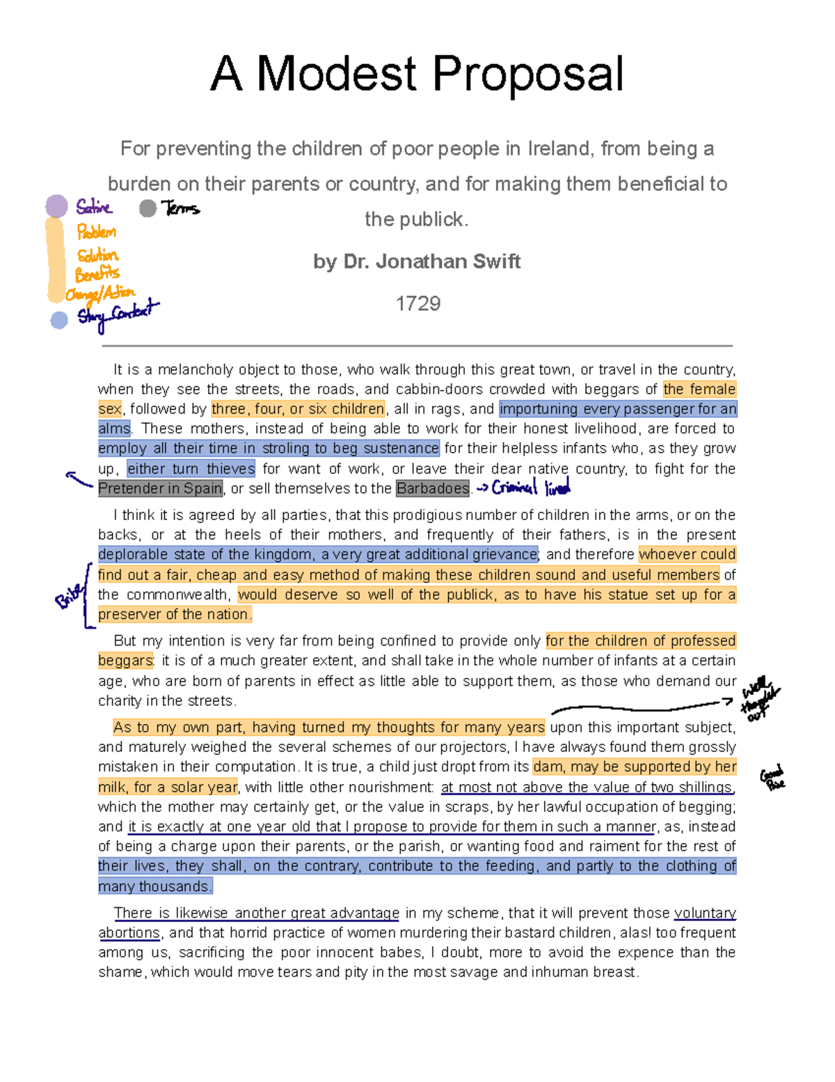 A Modest Proposal: Swift's Satirical Solution for Irish Poverty - A ...