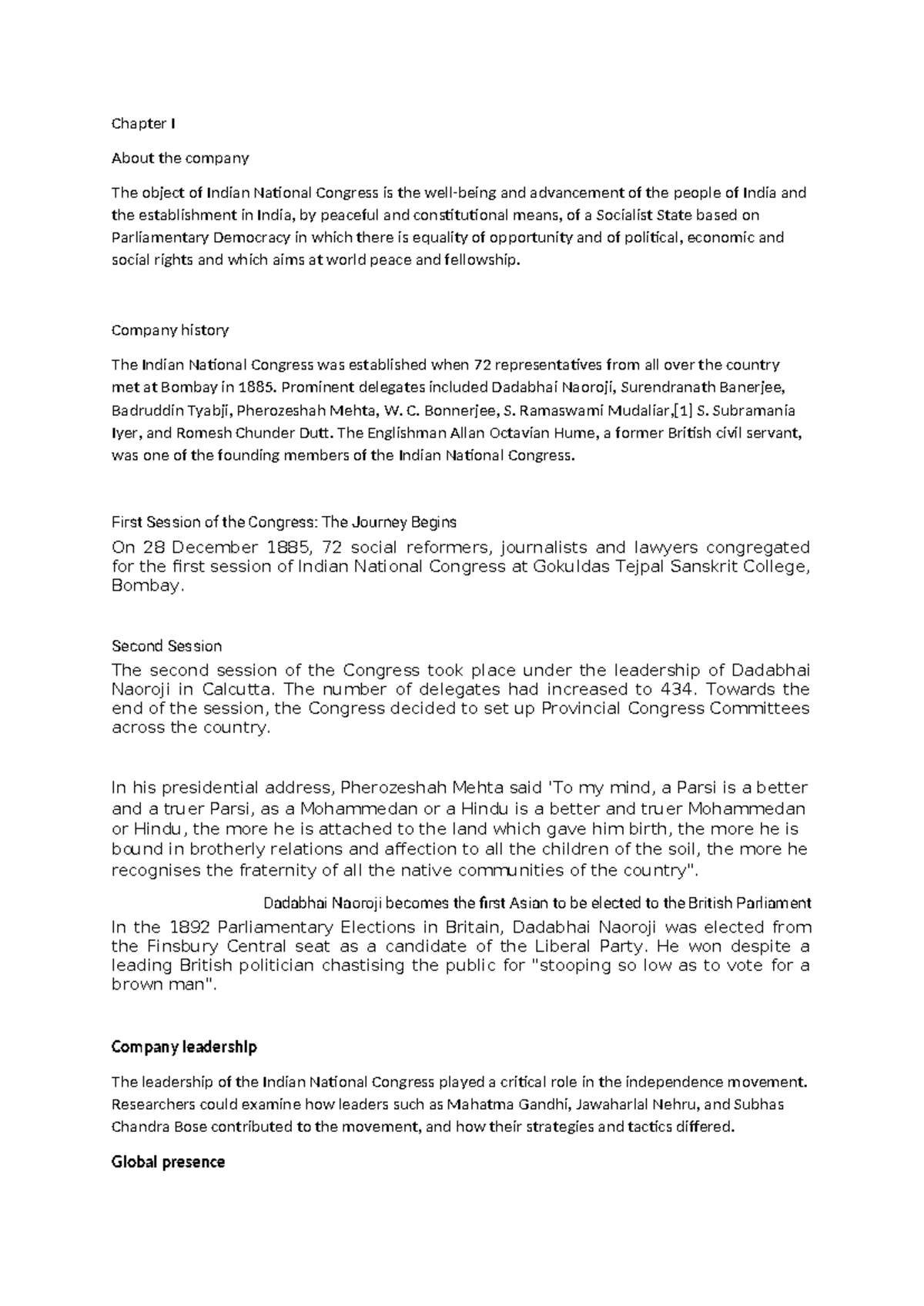 4th Sem Project: Indian National Congress - History & Evolution - Studocu