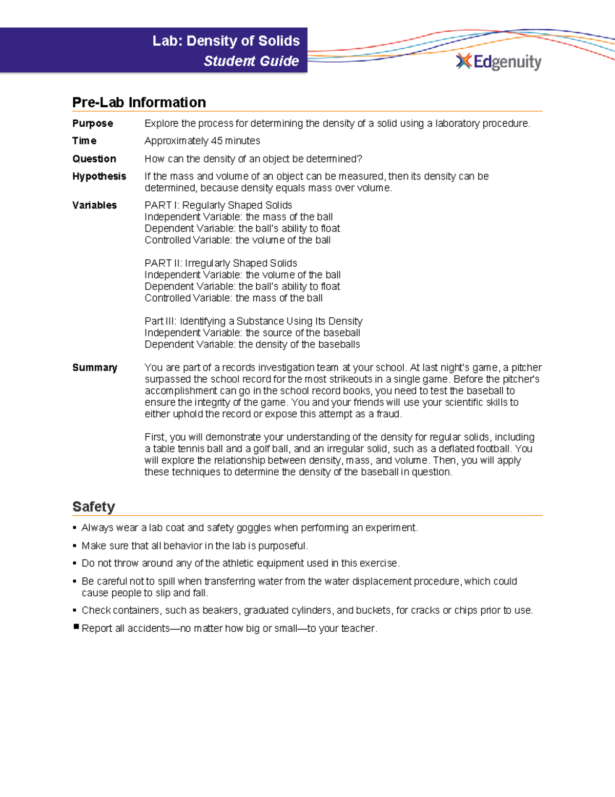 Lab: Density Determination of Solids - Student Guide & Procedures - Studocu