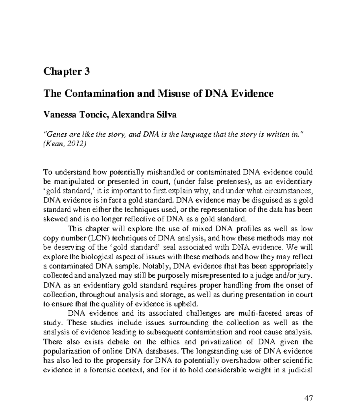 Chapter 3: Contamination & Misuse of DNA Evidence in Forensics - Studocu