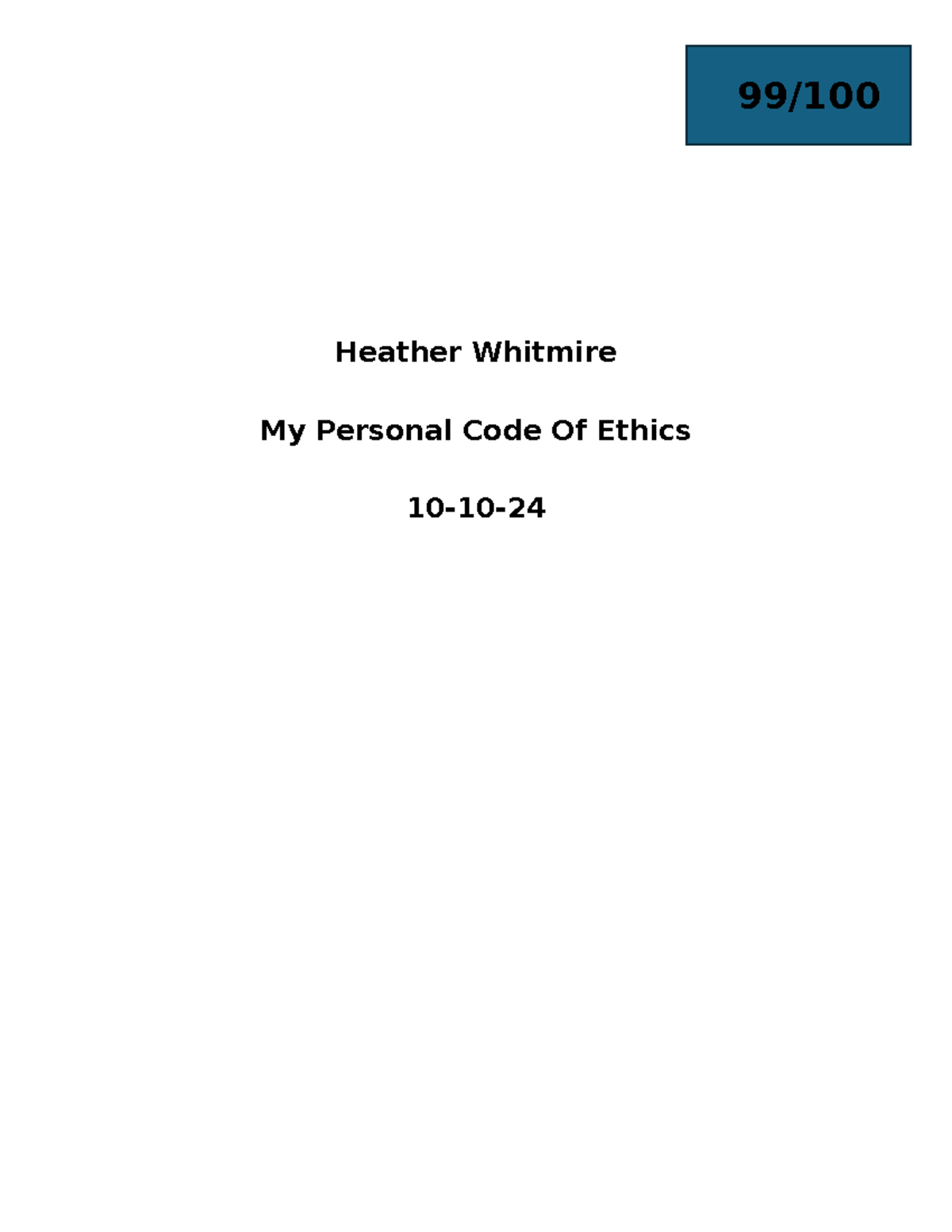 BUS309 Personal Code of Ethics in Professional HR Practice - Studocu