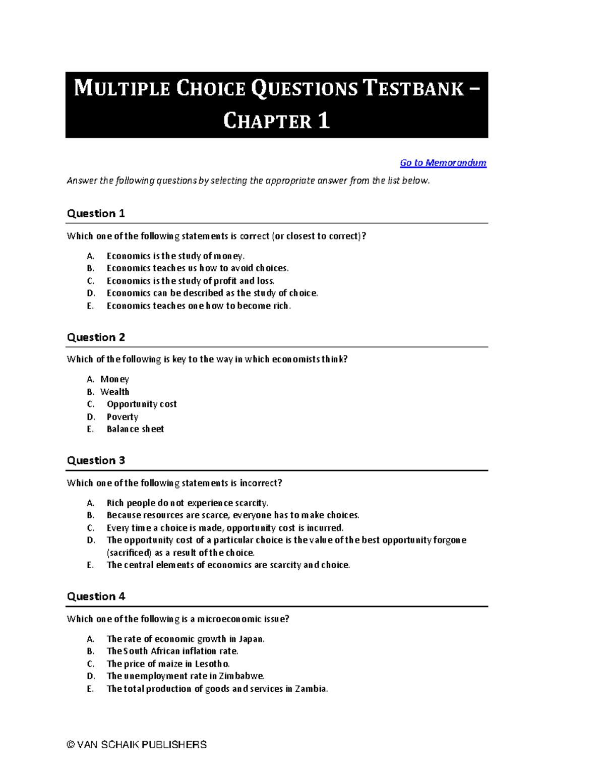 Economics 5 MCQ C1 - Comprehensive Exam Questionnaire Guide - Studocu