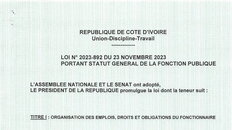 Statut Général de la Fonction Publique - Loi du 23 Nov 2023 - Studocu