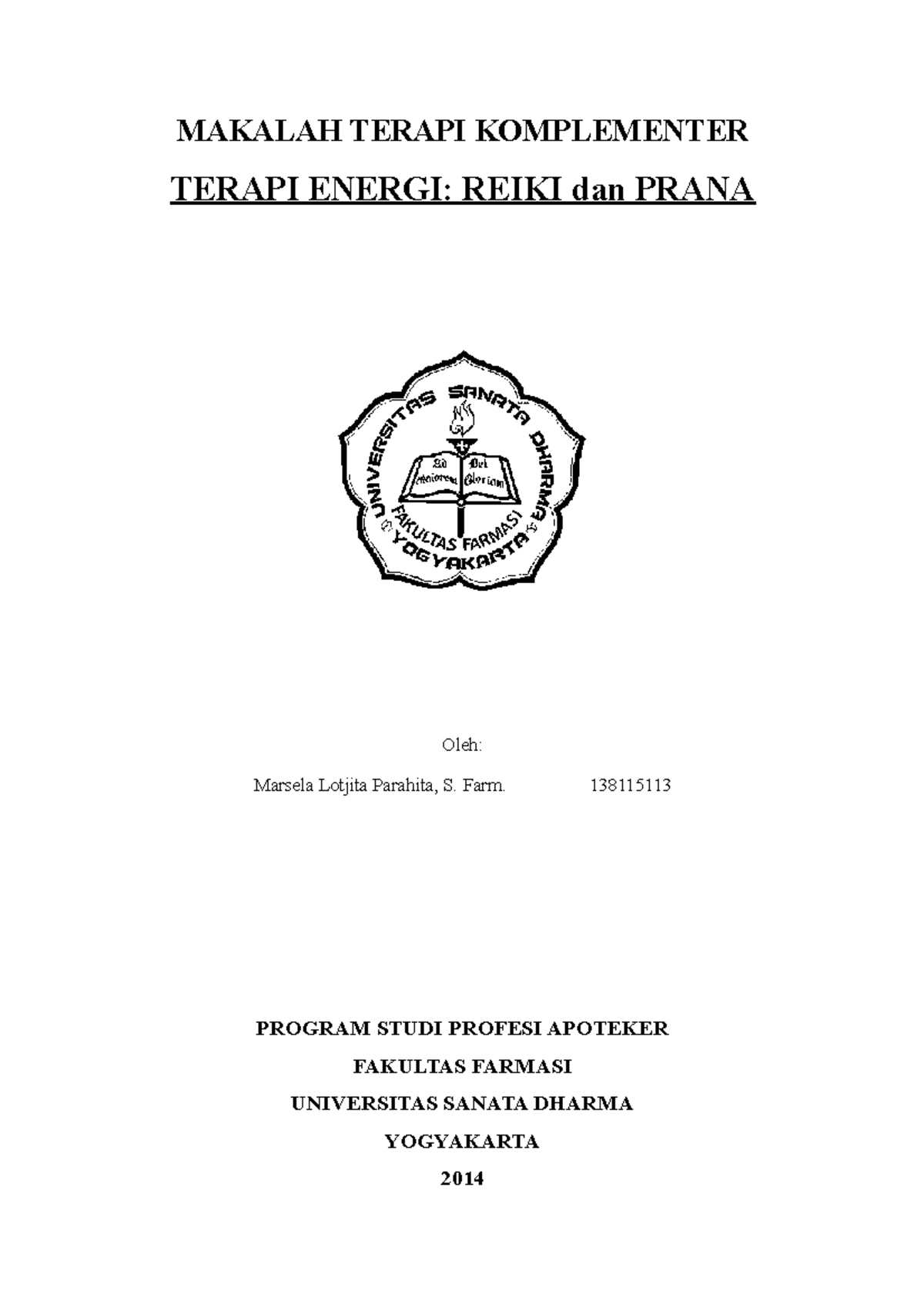 **Makalah Terapis Energi: Reiki dan Prana (PROFESI APOTEKER)** - Studocu