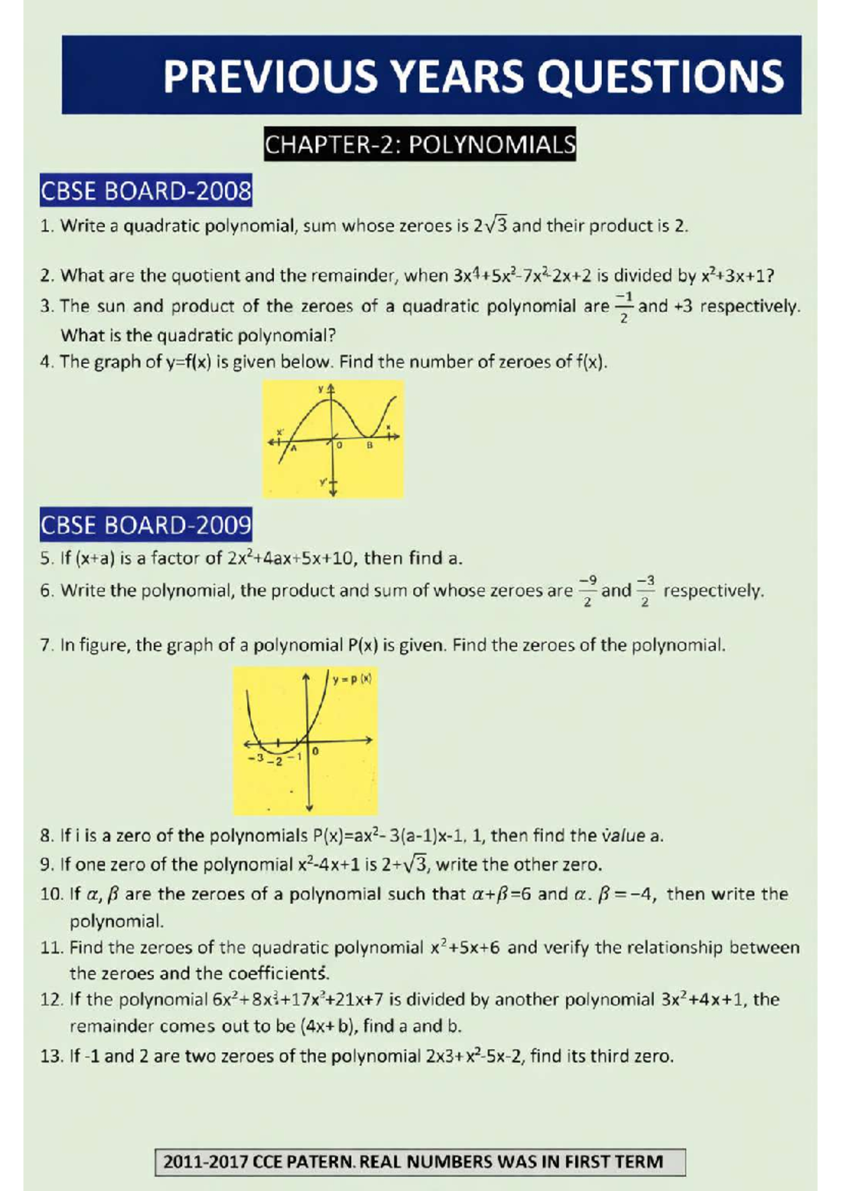 Polynomials - Previous Year Questions (CBSE) - Studocu