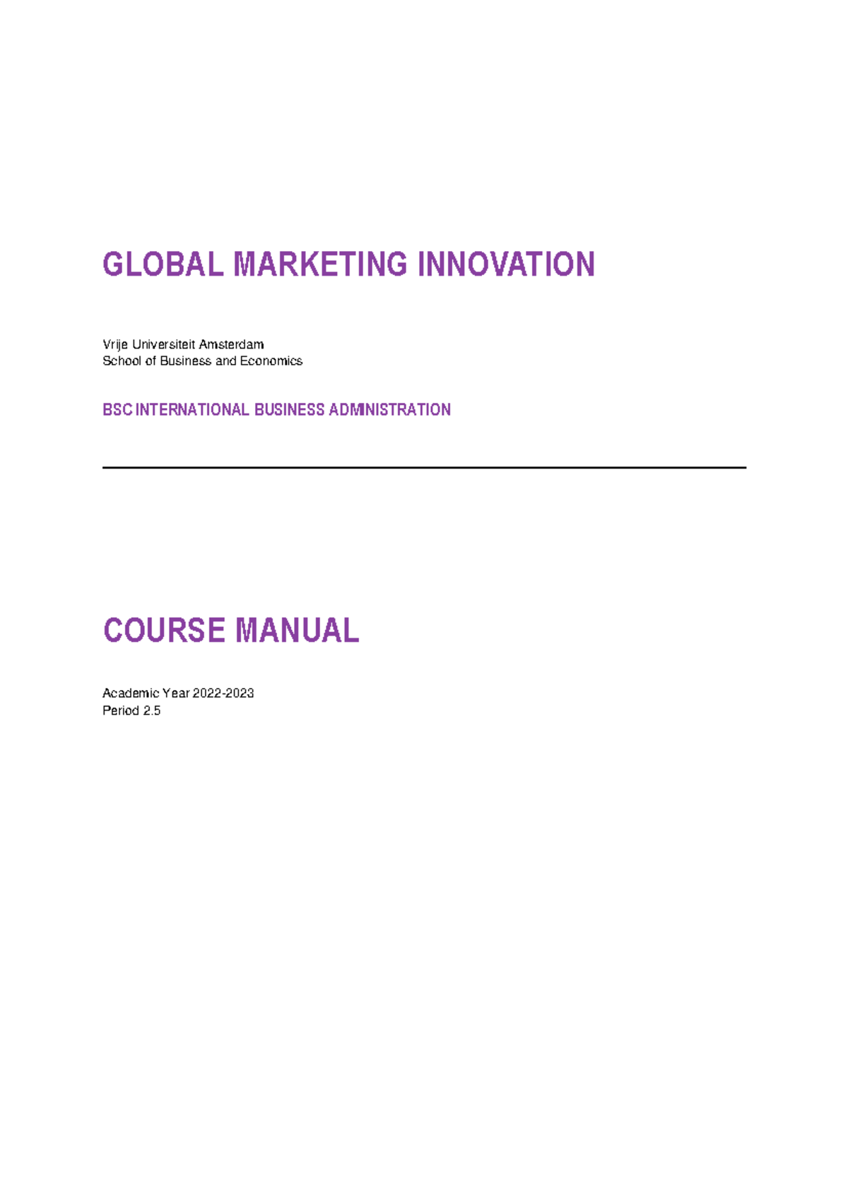 Course Manual GMI: Global Marketing Innovation for BSc IBA - Studeersnel