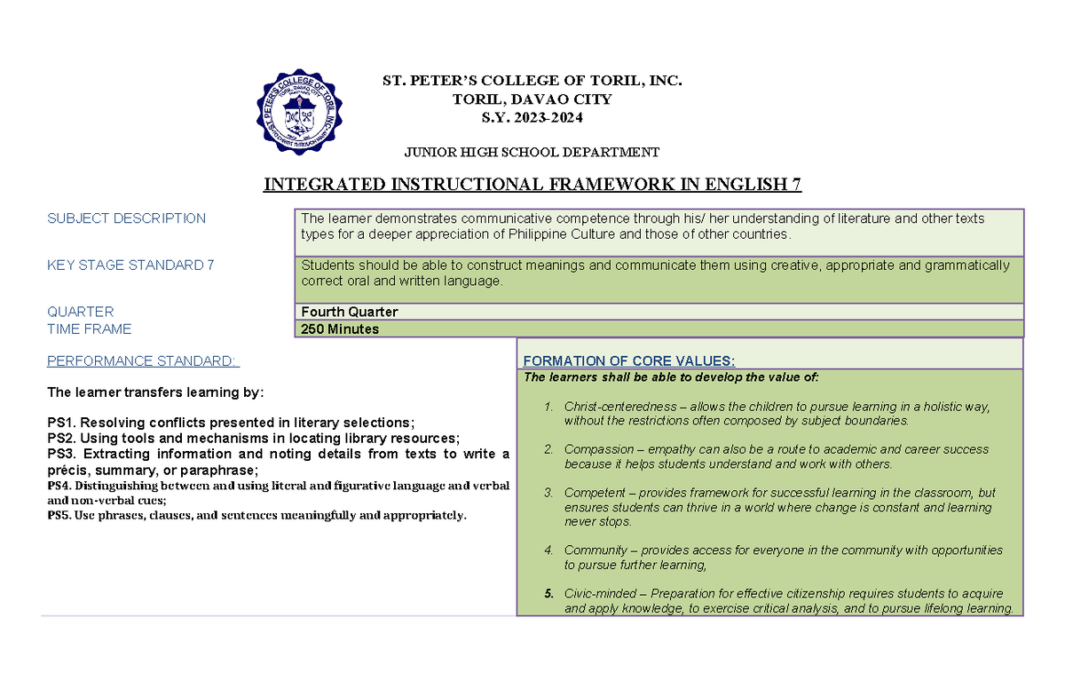 Integrated English 10 - First Periodical Exam Review by Espaldon - Studocu