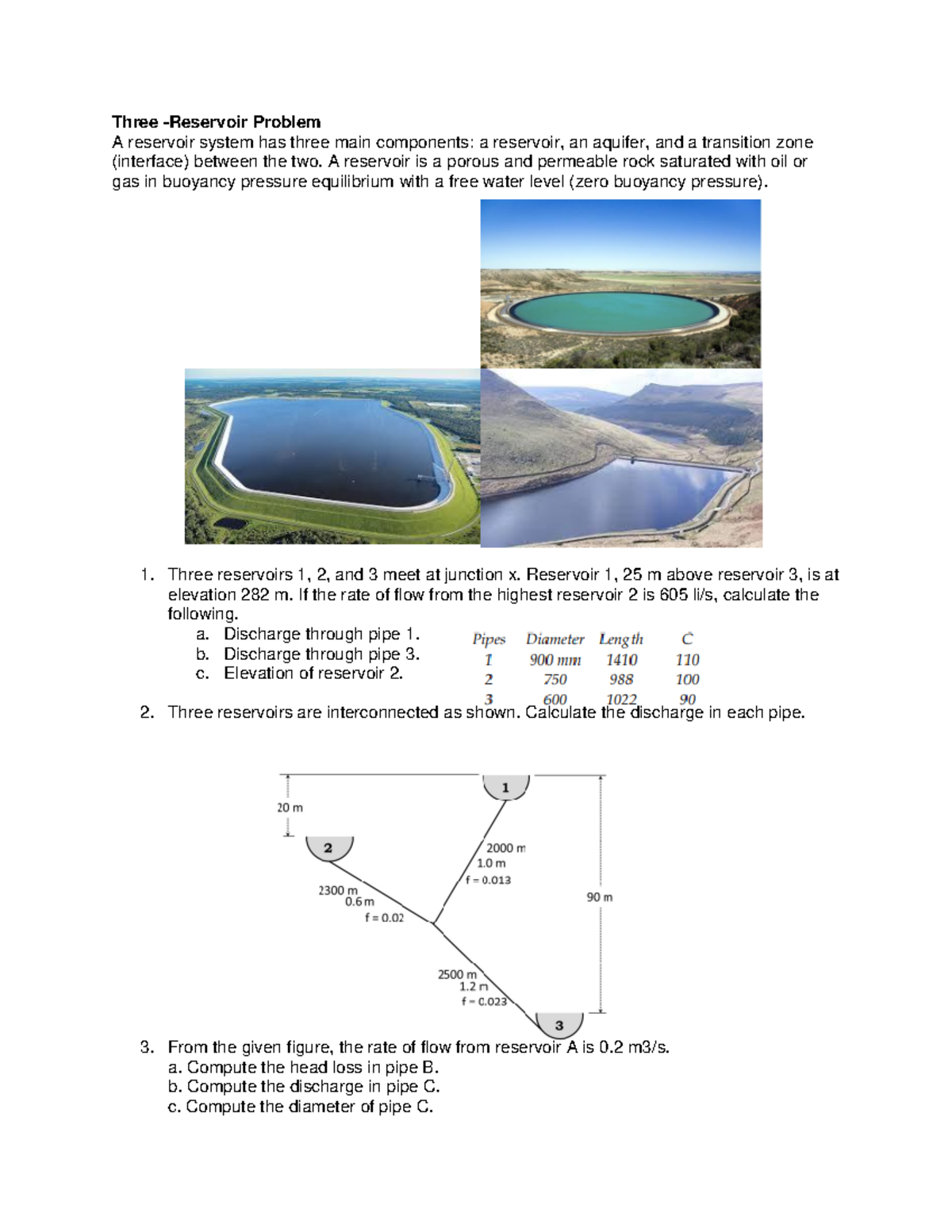 ENGR 301: Assignment 3 - Analysis of Three Reservoirs System - Studocu