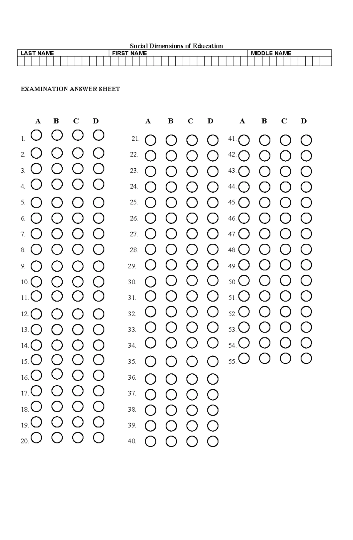 Exam Instructions & Answer Sheet - 250 Items - Studocu