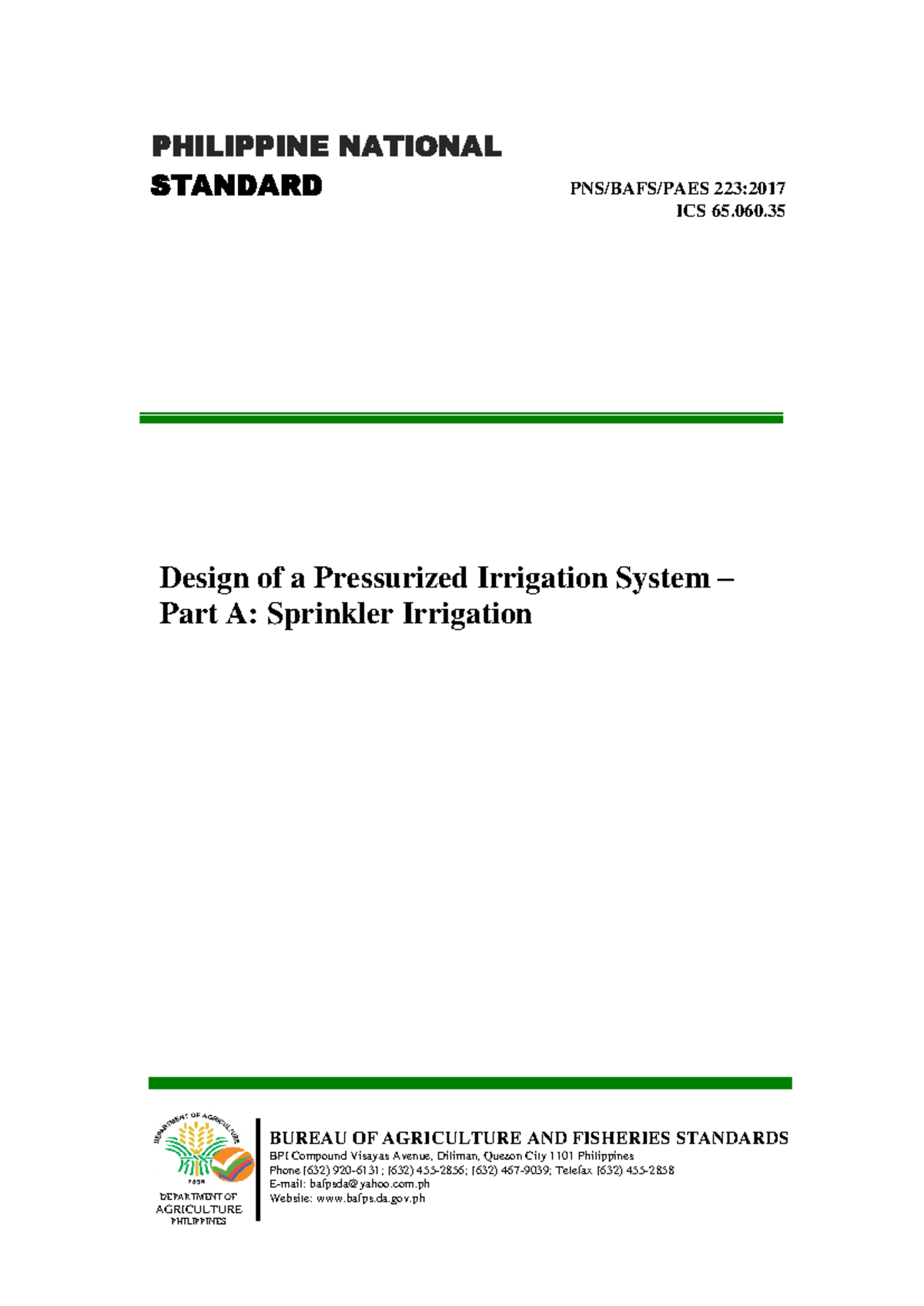 Design of a Pressurized Irrigation System (PNS/BAFS/PAES 223 ...