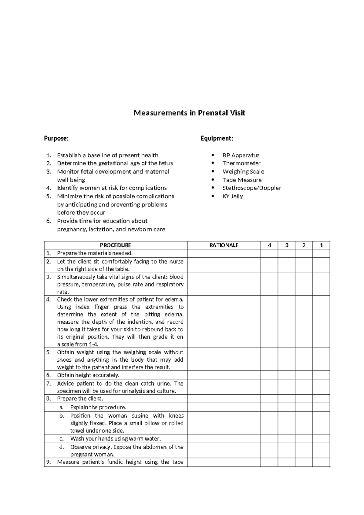 Prenatal Visit Checklist: Essential Measurements & Procedure Guide ...