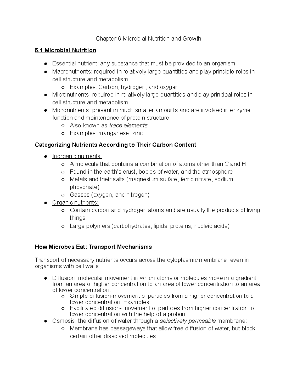 Chapter 6 Notes Guide 210: Microbial Nutrition & Growth Insights - Studocu
