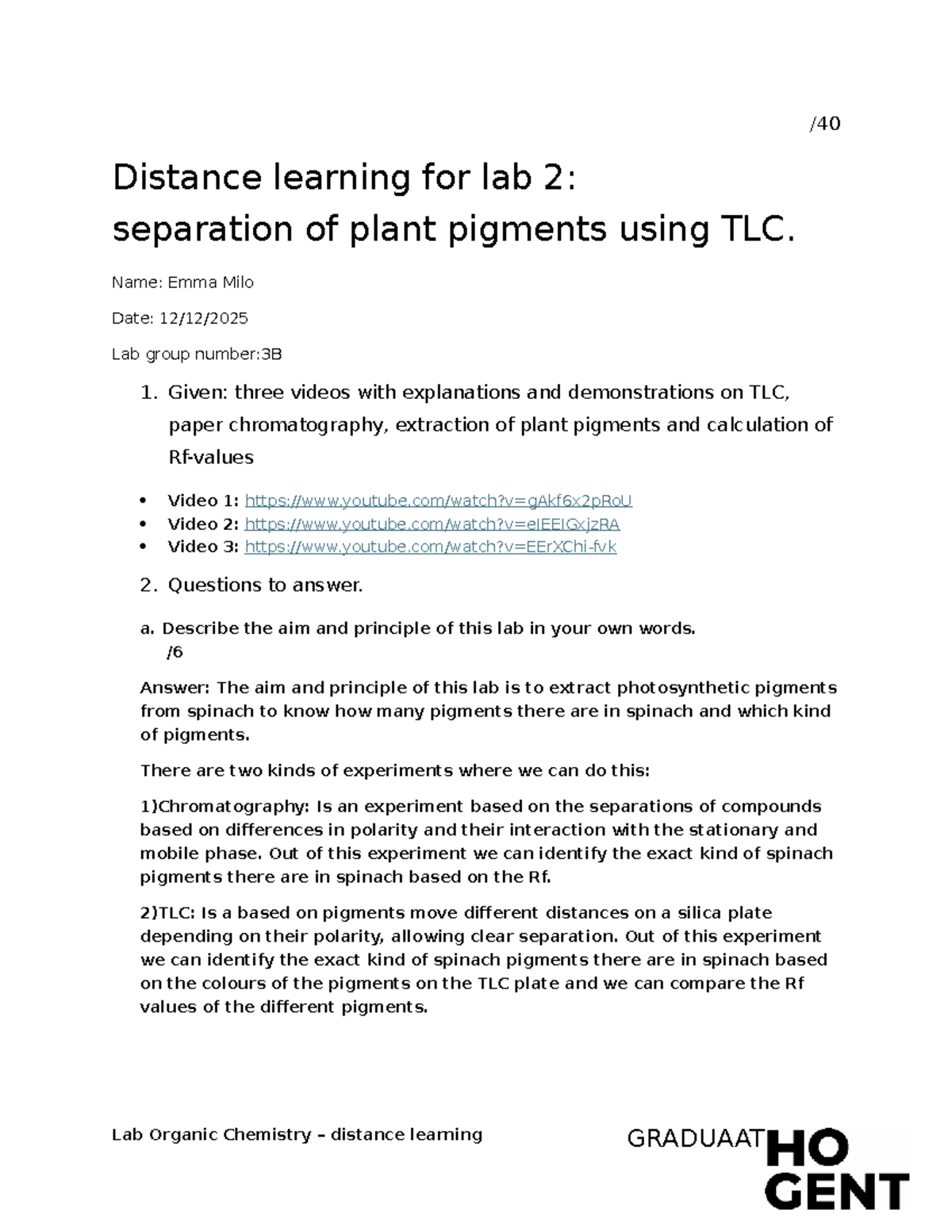 Lab 2: Separation of Plant Pigments via TLC - Organic Chemistry ...