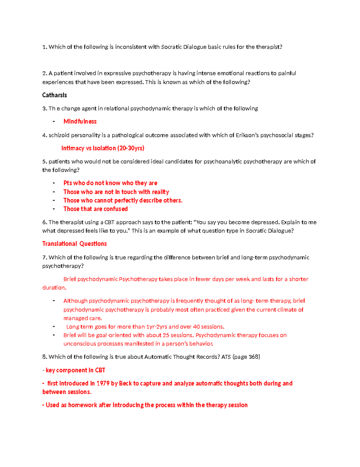 6645 Midterm 3 - Comprehensive Exam Study Guide on Psychotherapy - Studocu