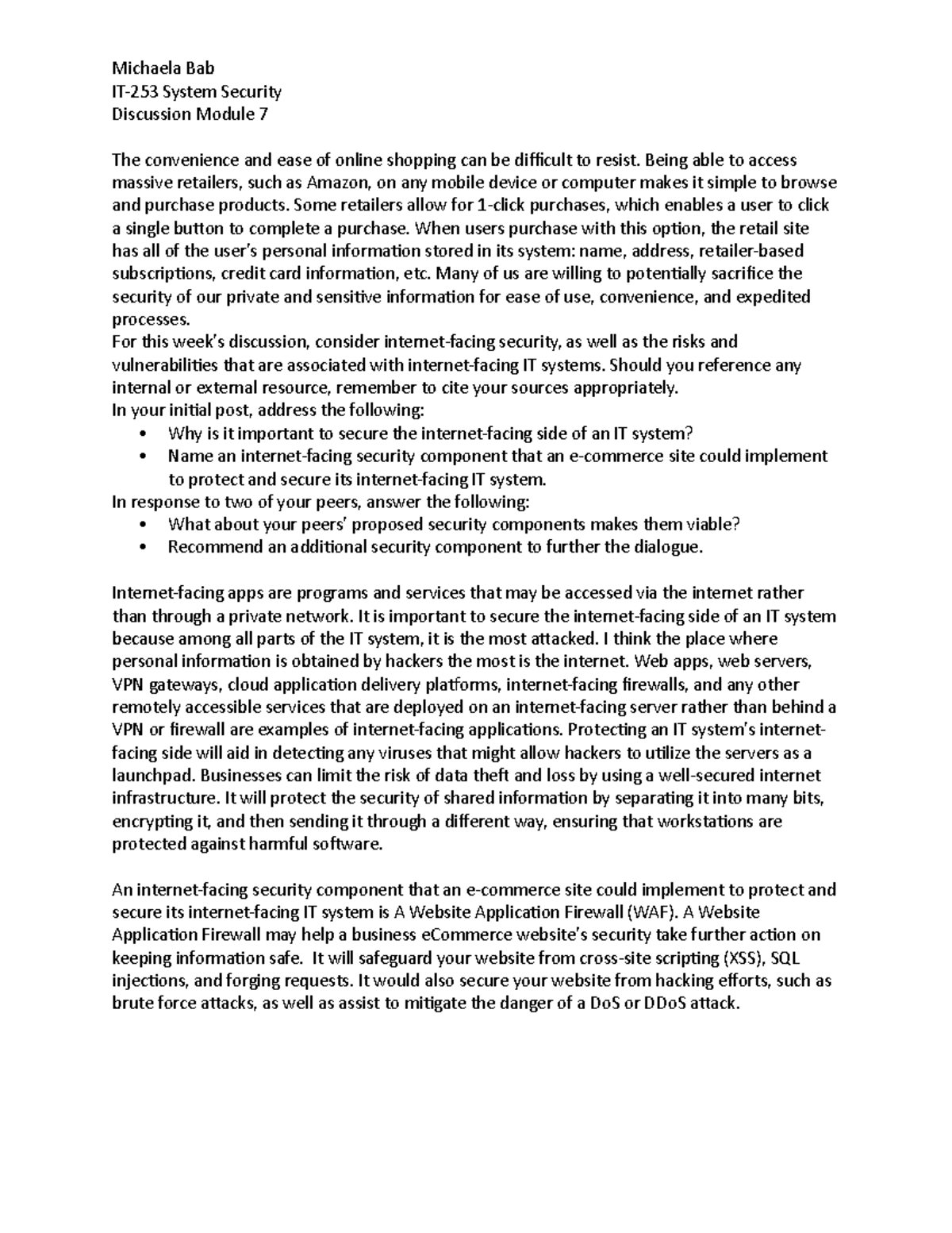 IT-253 Discussion on Internet-Facing Security Challenges and Solutions ...
