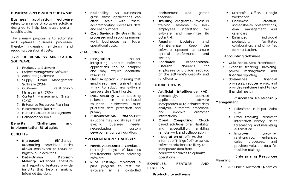 BUSINESS APPLICATION SOFTWARE: Types, Benefits & Trends - Studocu