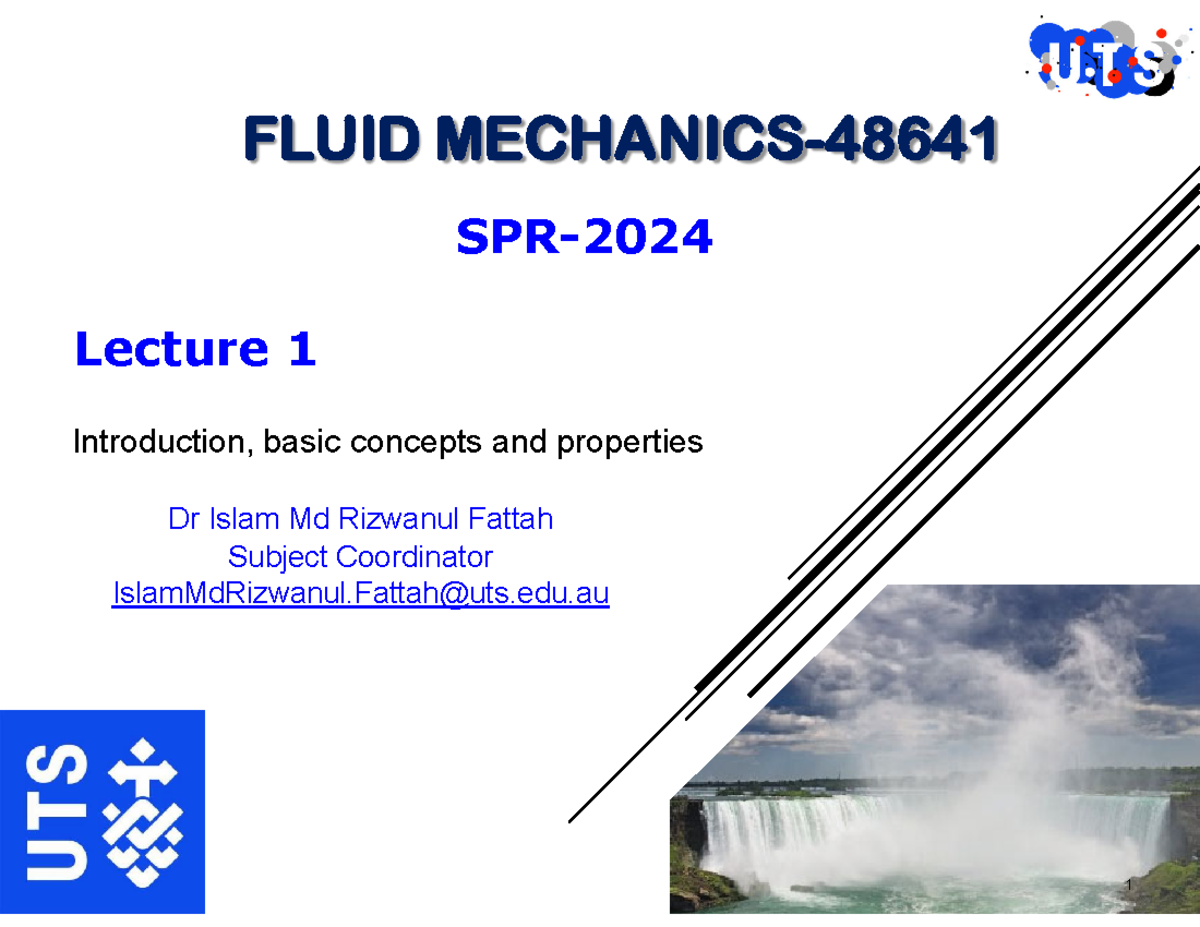 48641-FM Lecture 1 Pre-work v1 - FLUID MECHANICS- SPR- Introduction ...