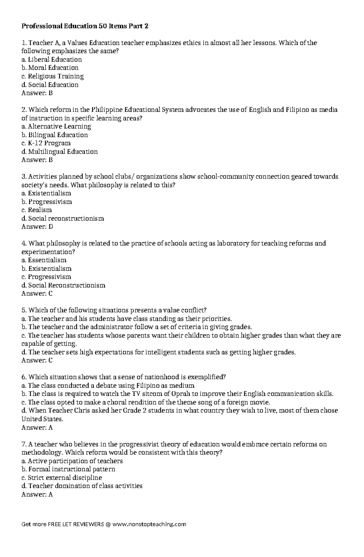 Profed Final - LET Reviewer practice exam for Professional Education ...