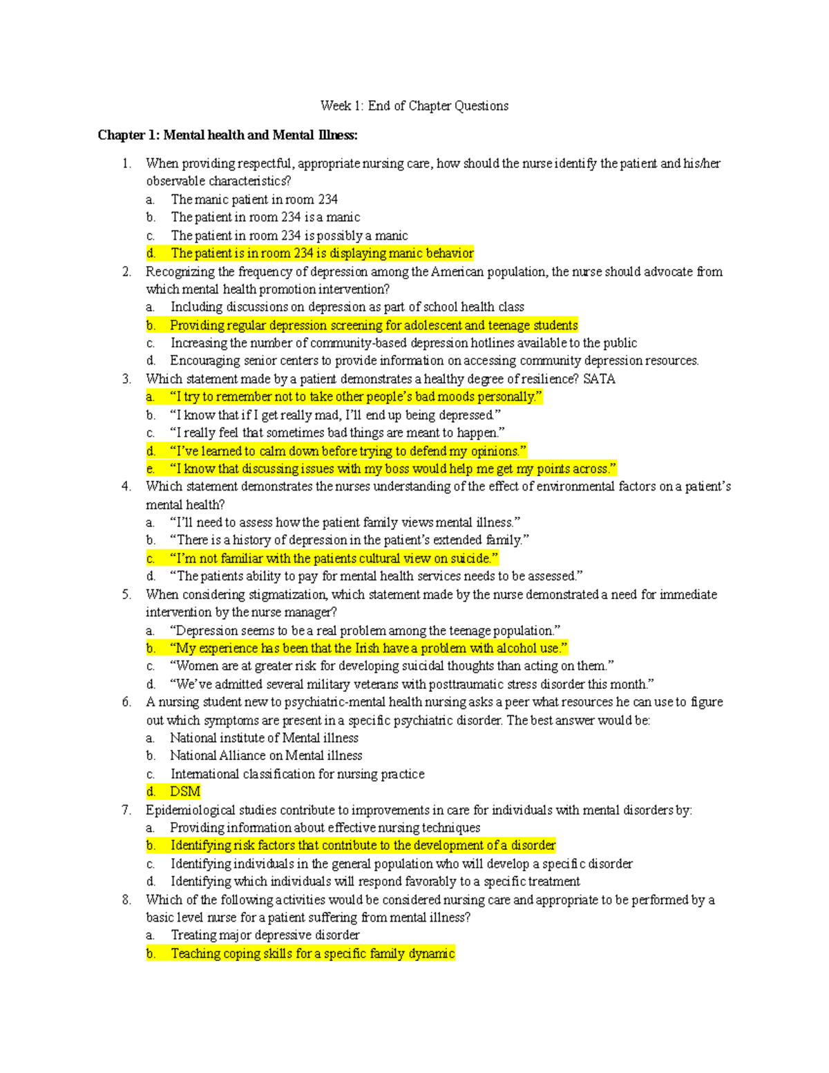 Week 1: Ch 1, 2 & 3 Mental Health Notes and Questions - Studocu