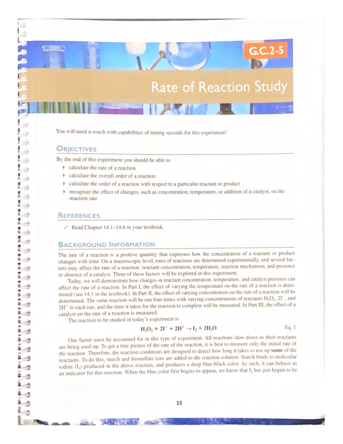 Gen Chem Lab 16 - Lecture Notes - Rate of Reaction Study 50 APP You ...