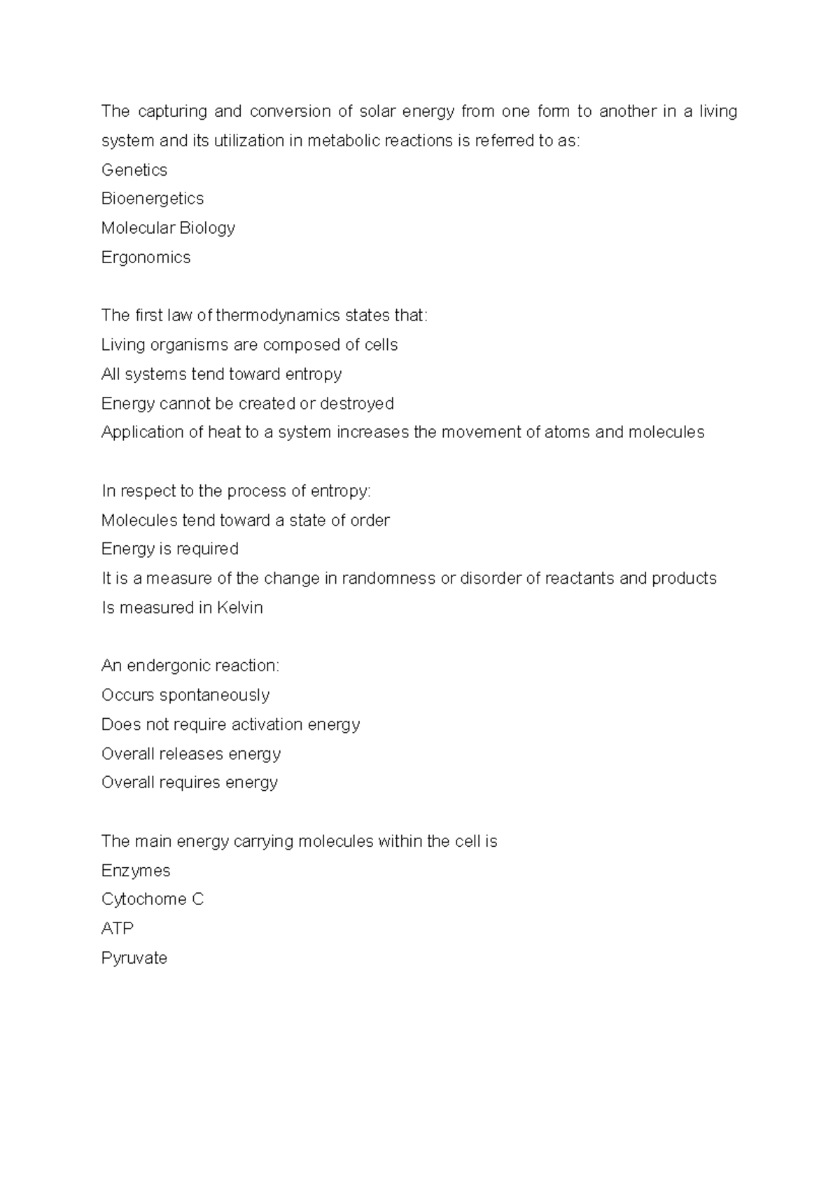 Bioenergetics QA - Exam Practice for Genetics and Molecular Biology ...