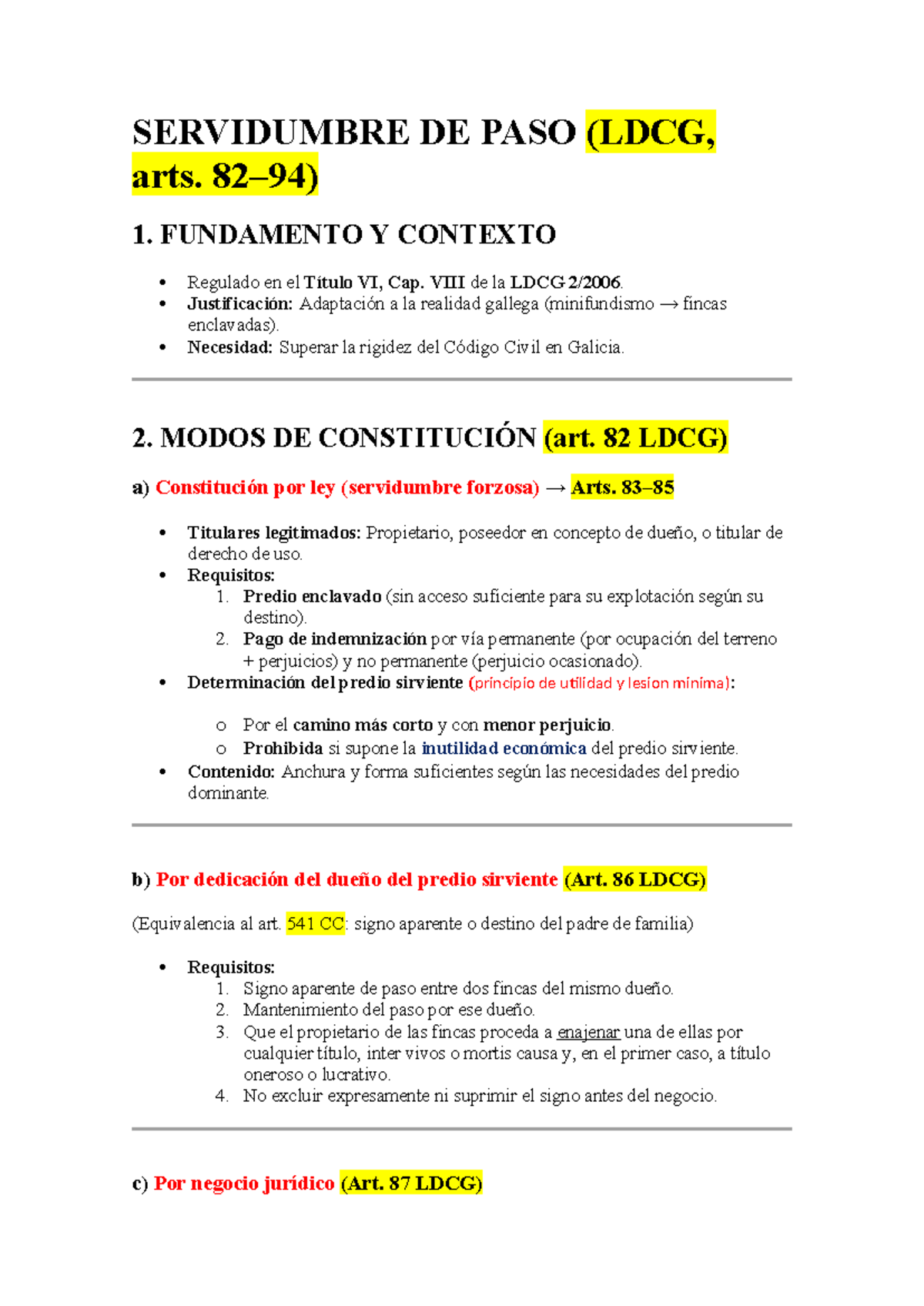 Esquema sobre Servidumbre de Paso (LDCG) y su Regulación - Studocu