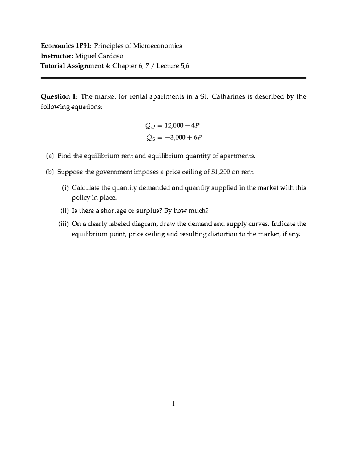 Economics 1P91: Tutorial 4 Questions on Microeconomics Concepts - Studocu