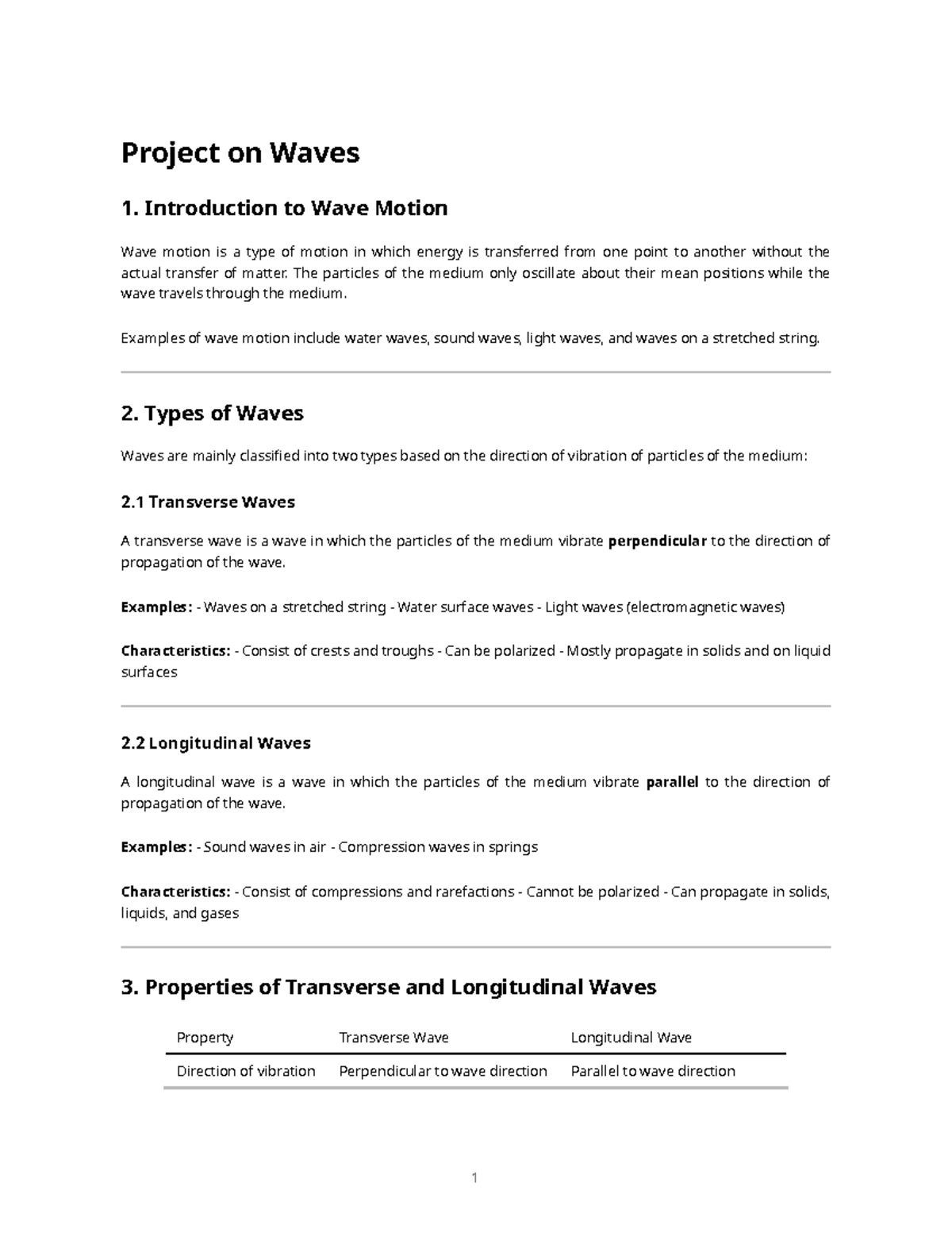 Physics Project: Understanding Wave Motion and Its Types - Studocu