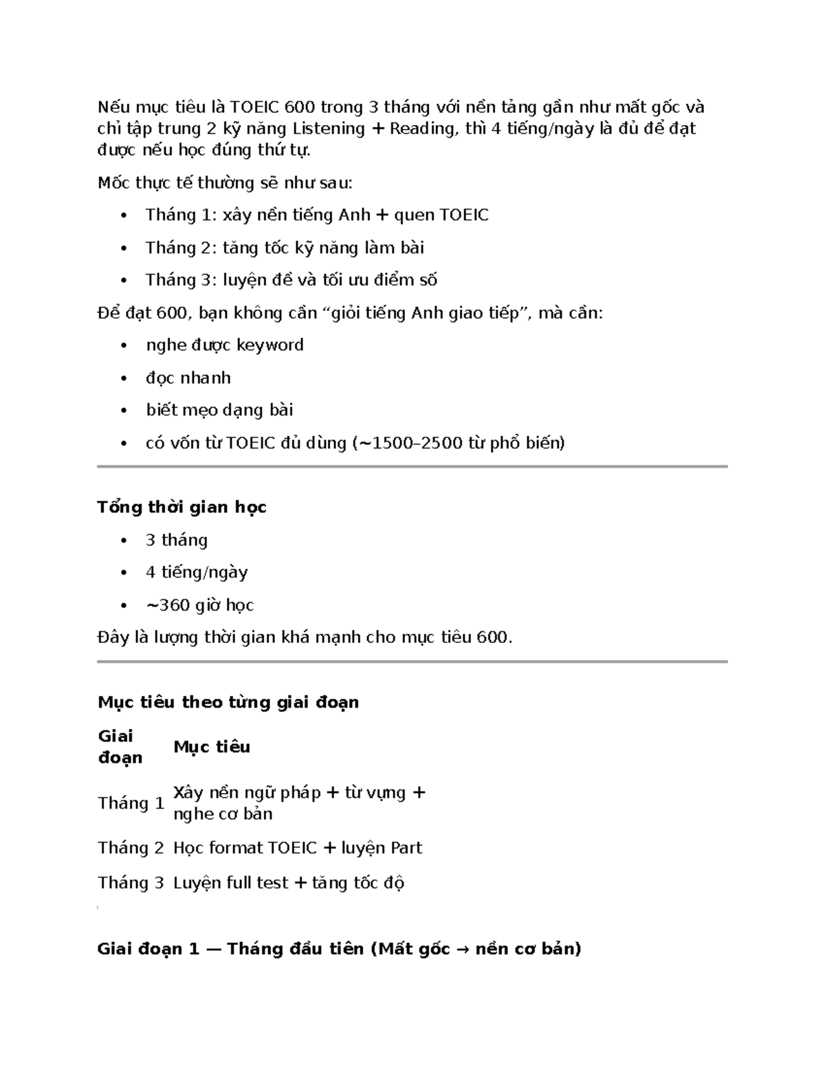 Lộ Trình Học TOEIC 600 Trong 3 Tháng: Chi Tiết Các Giai Đoạn - Studocu