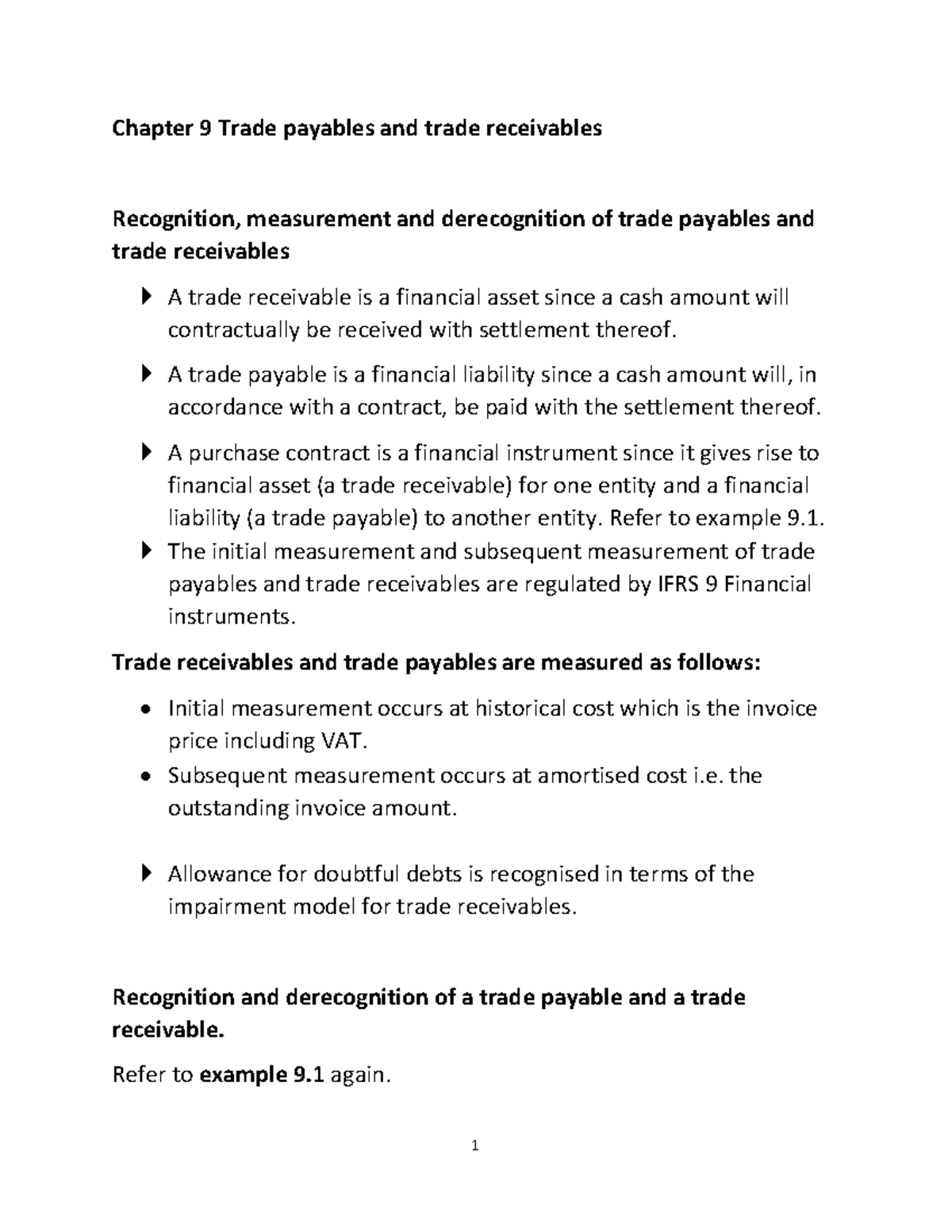 Chapter 9b: Trade Payables and Receivables Recognition Essentials - Studocu