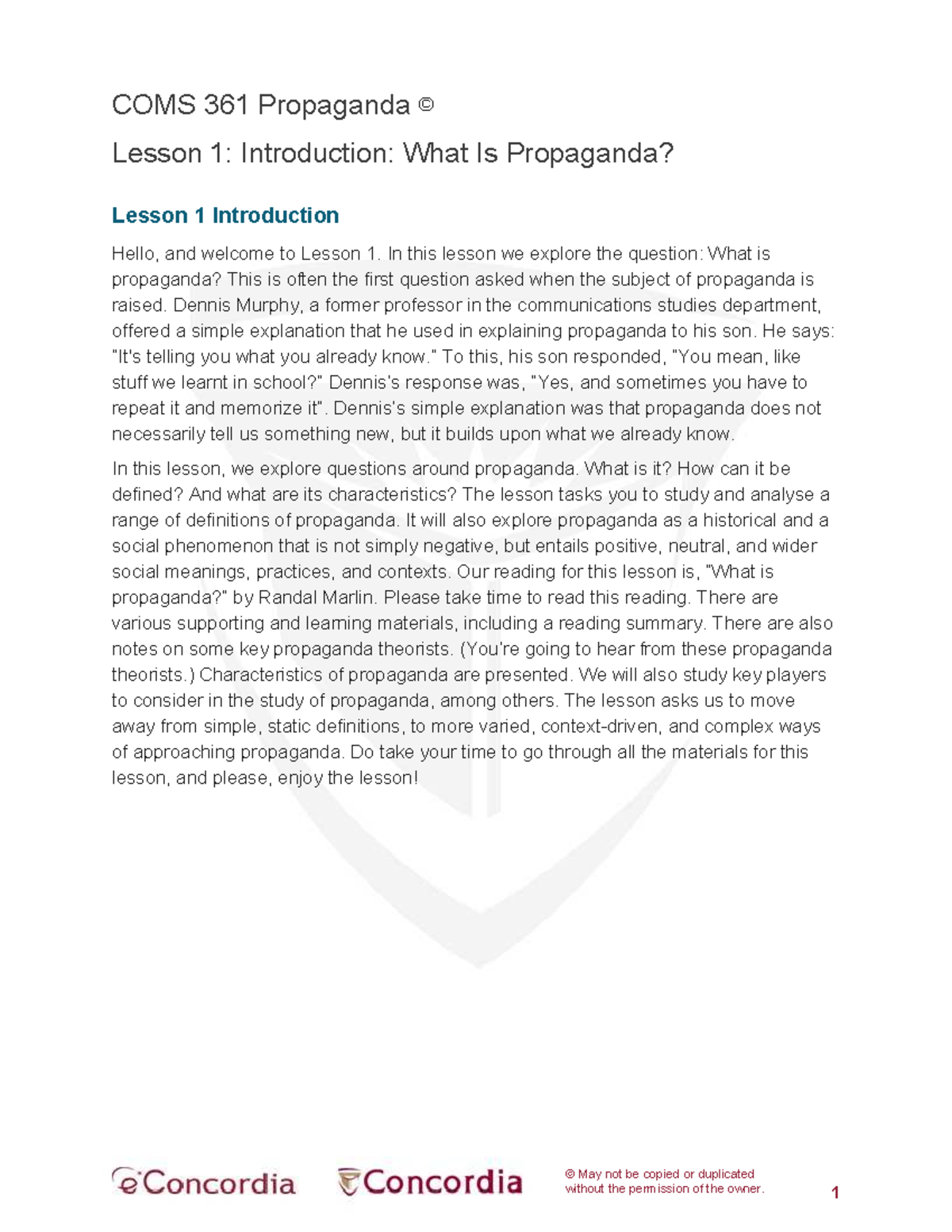 COMS 361 Lesson 1: Understanding Propaganda Concepts and Theories - Studocu