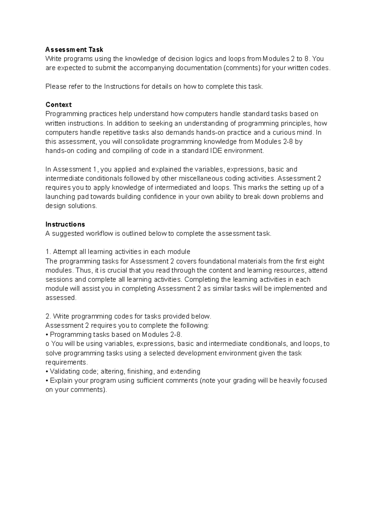 ITP122 Programming A2 Assessment Task: Loops & Decision Logics - Studocu