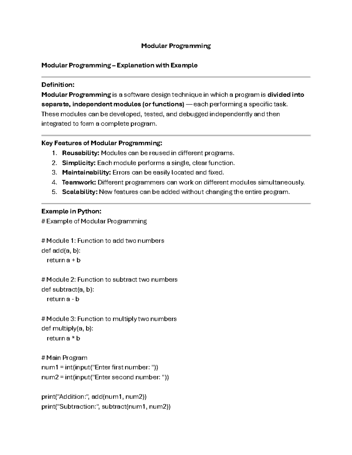 Modular Programming in Python: Key Features & Examples - Studocu