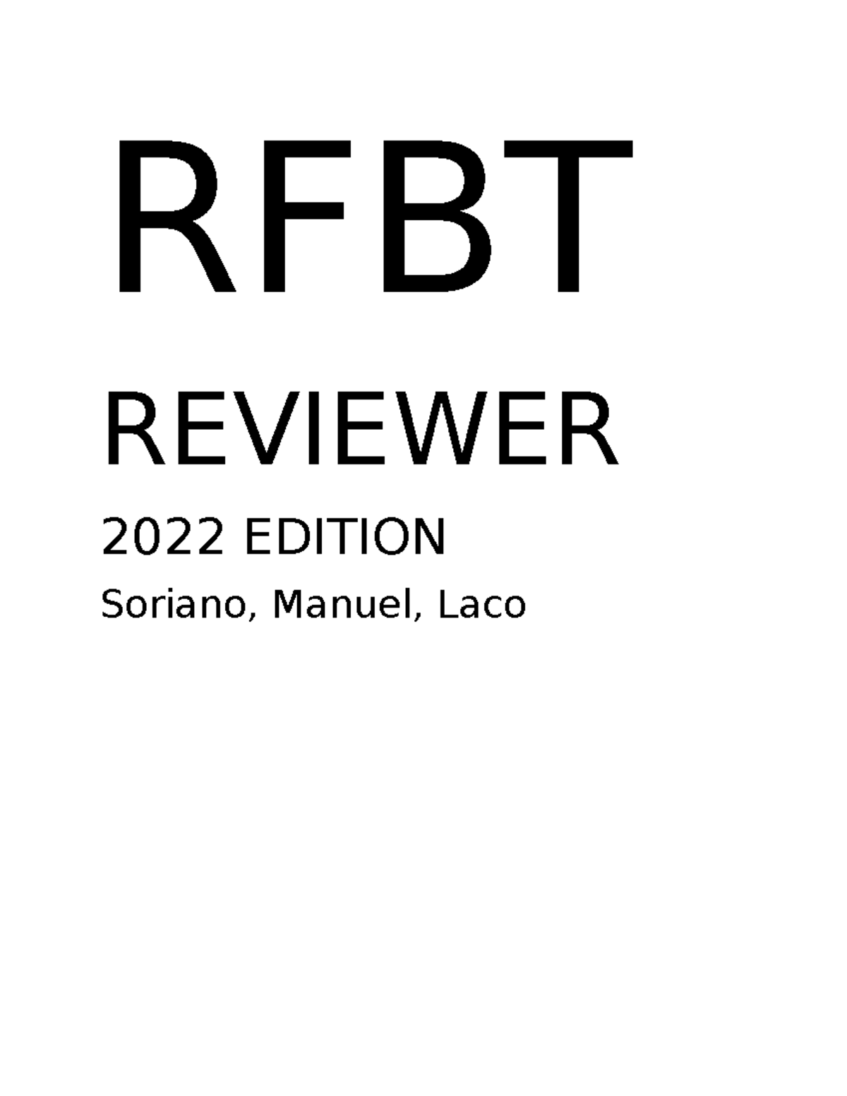 RFBT - 2022 Reviewer by Soriano & Laco: Key Concepts Explained - Studocu