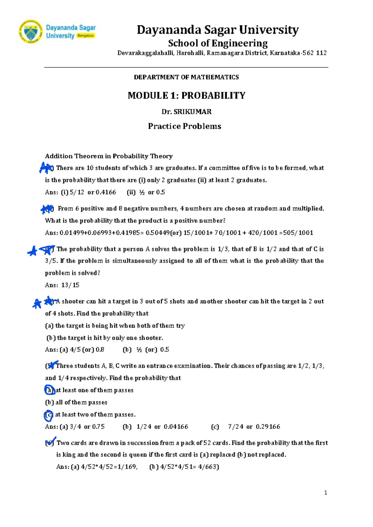 Probability Practice Problems - Module 1 (MATH 112) - Studocu